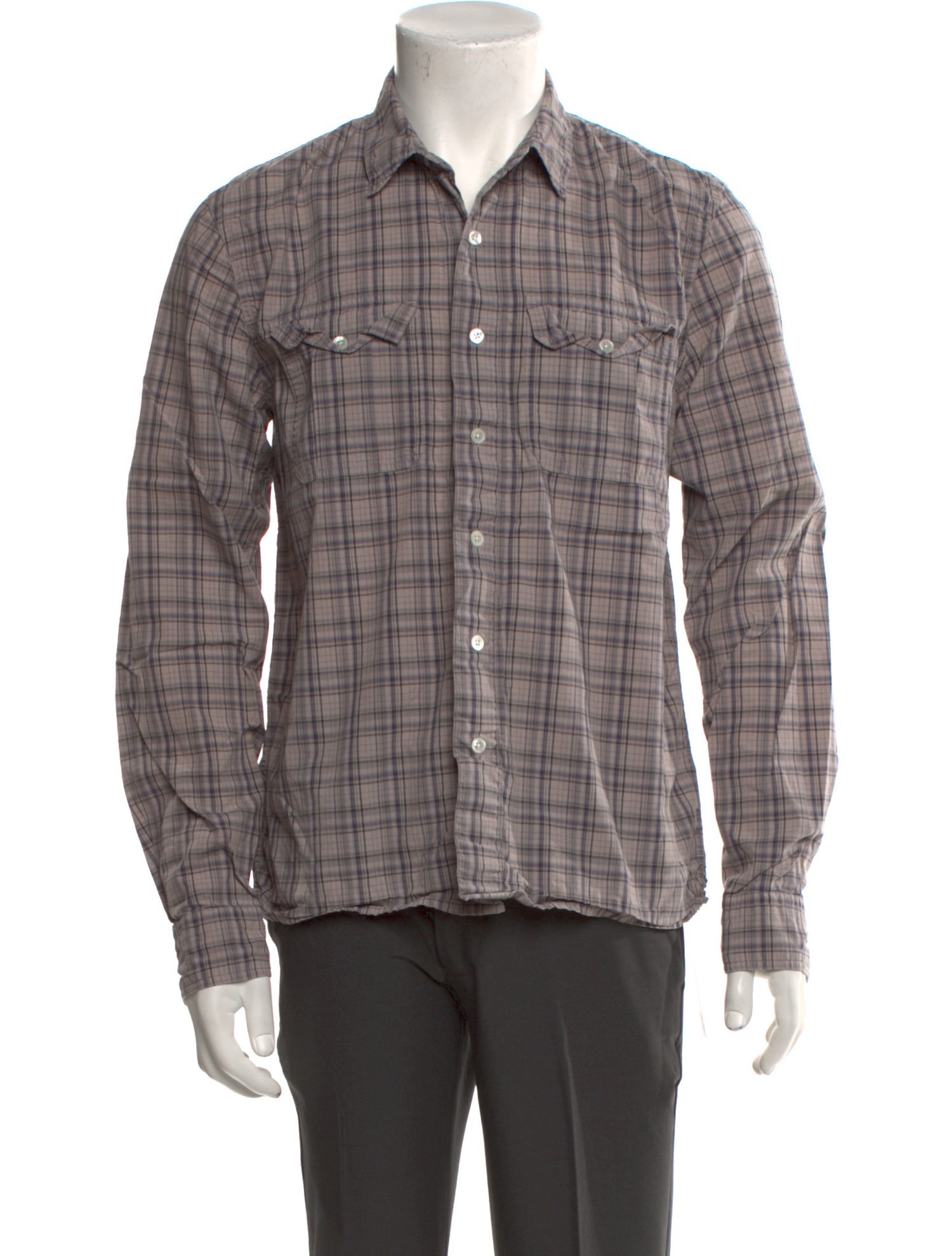 James Perse Plaid Print Long Sleeve Western Shirt - Grey Casual Shirts ...