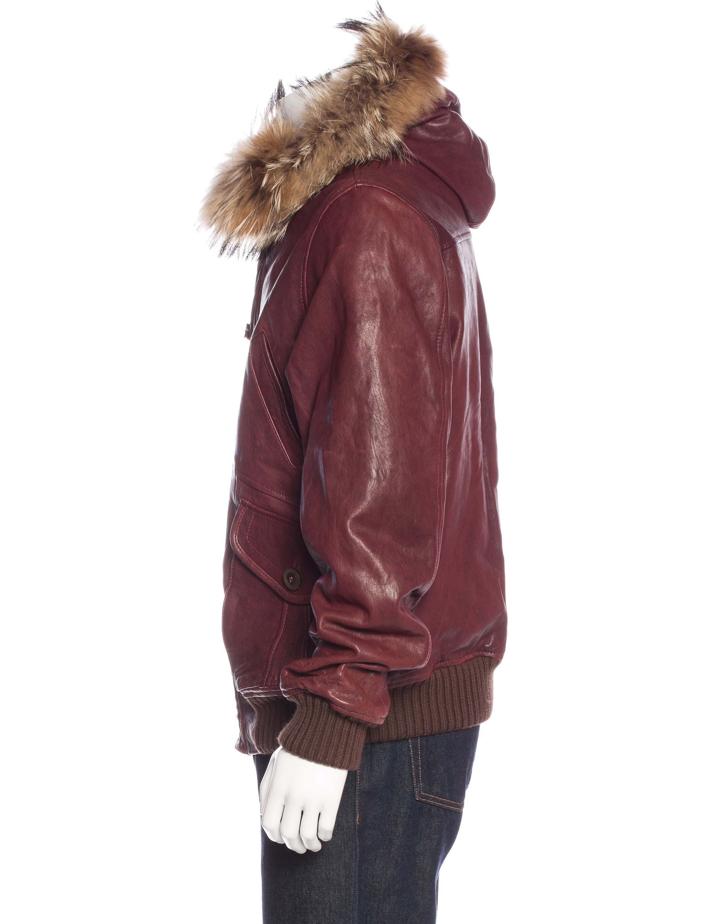 Just Cavalli Fox-Trimmed Leather Jacket - Red Outerwear, Clothing ...