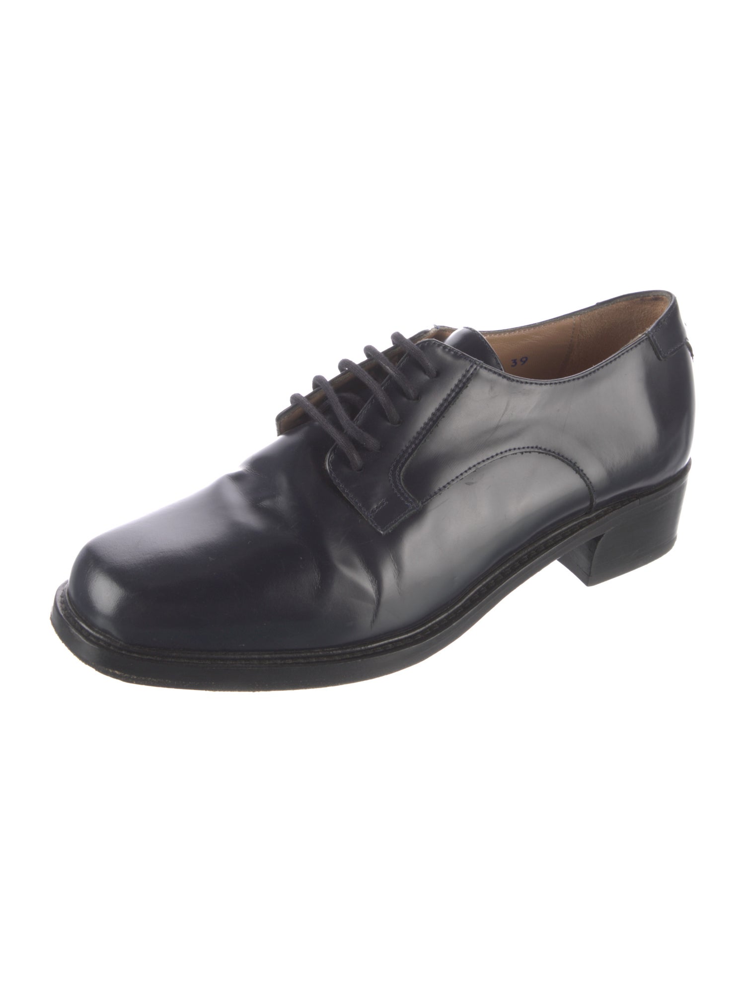 Jil Sander Patent Leather Colorblock Pattern Oxfords - Black Flats ...