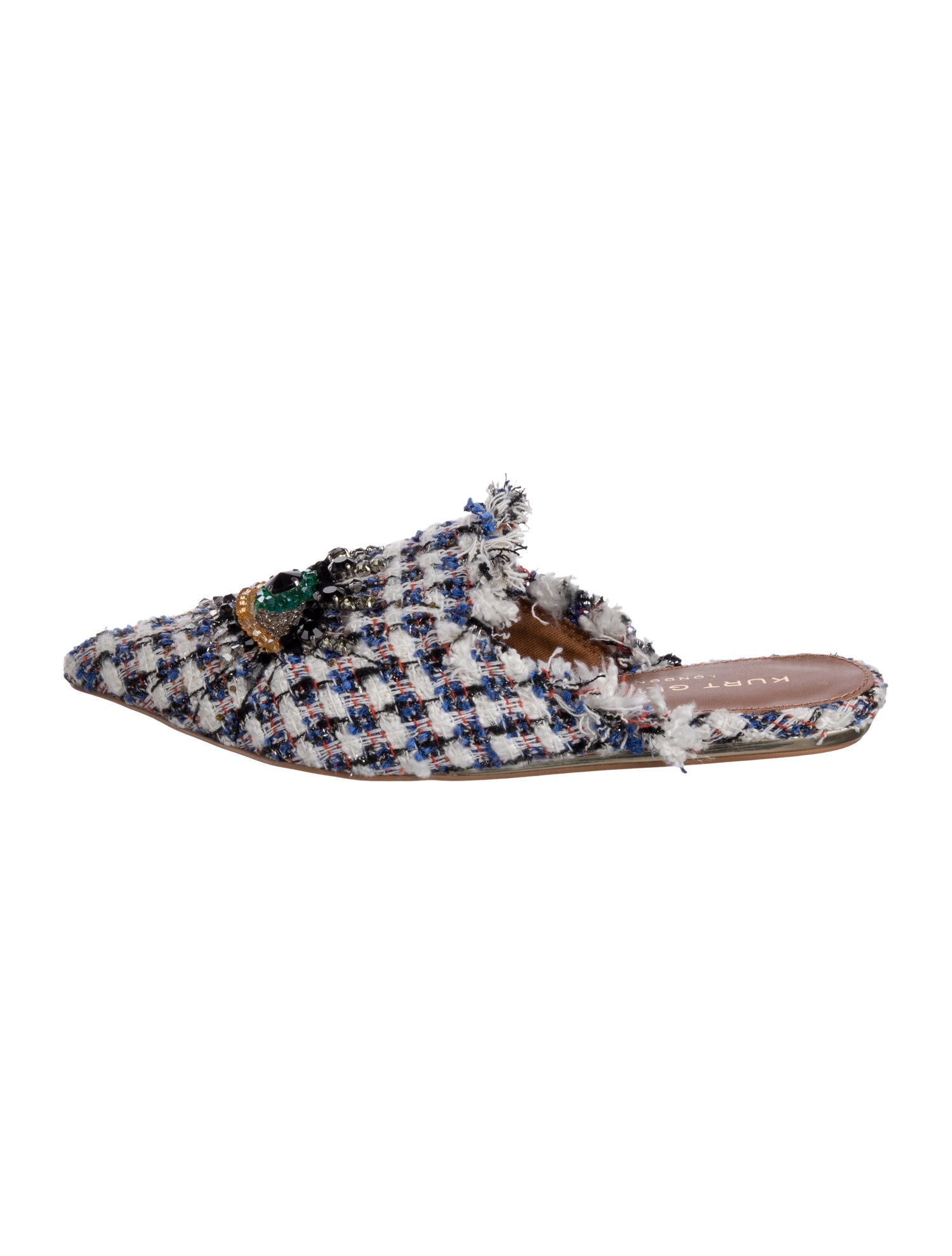 Kurt Geiger Tweed Pattern Crystal Embellishments Mules - Flats, Shoes ...