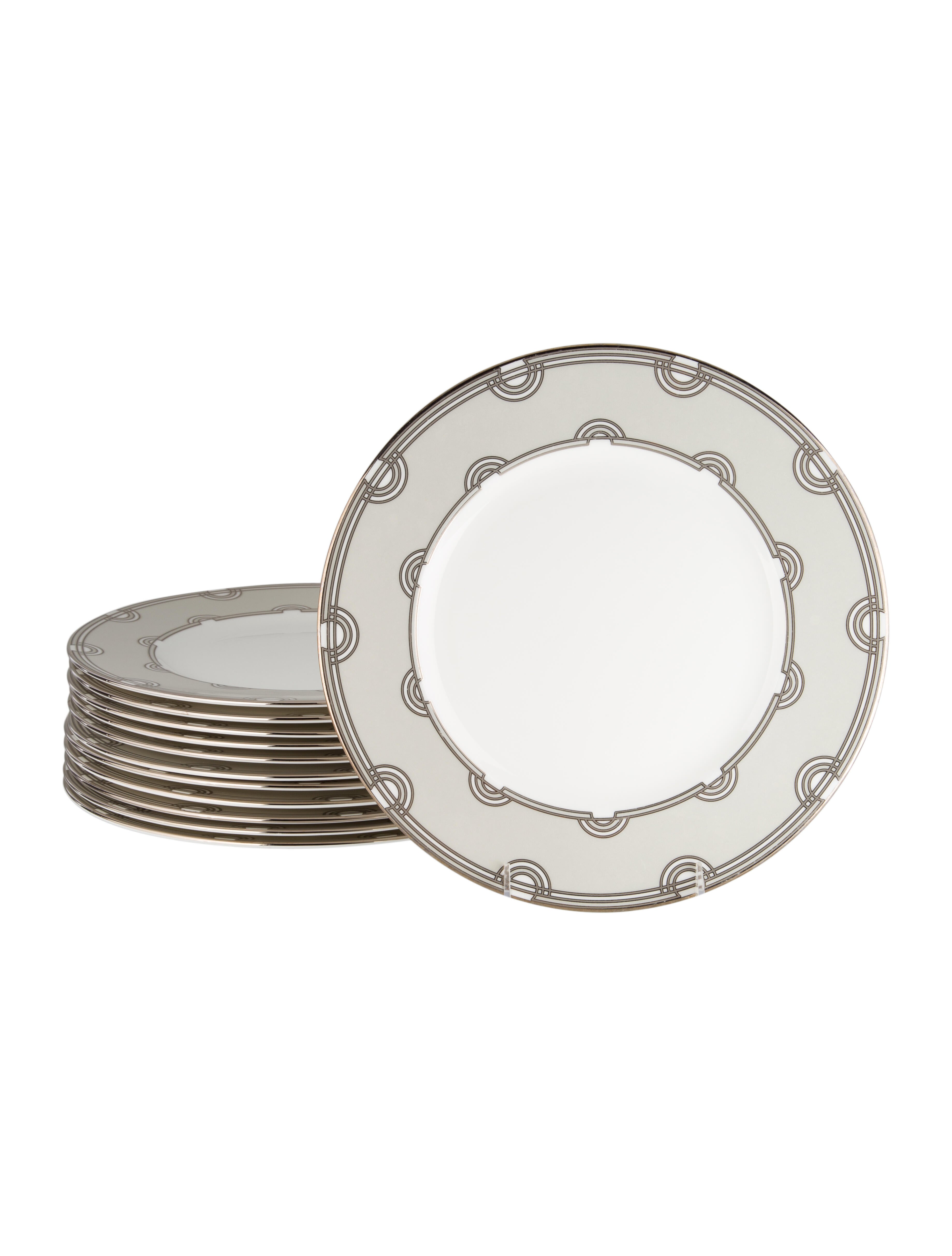 Kate Spade New York Set of 12 Corona Groove Platinum Dinner Plates ...