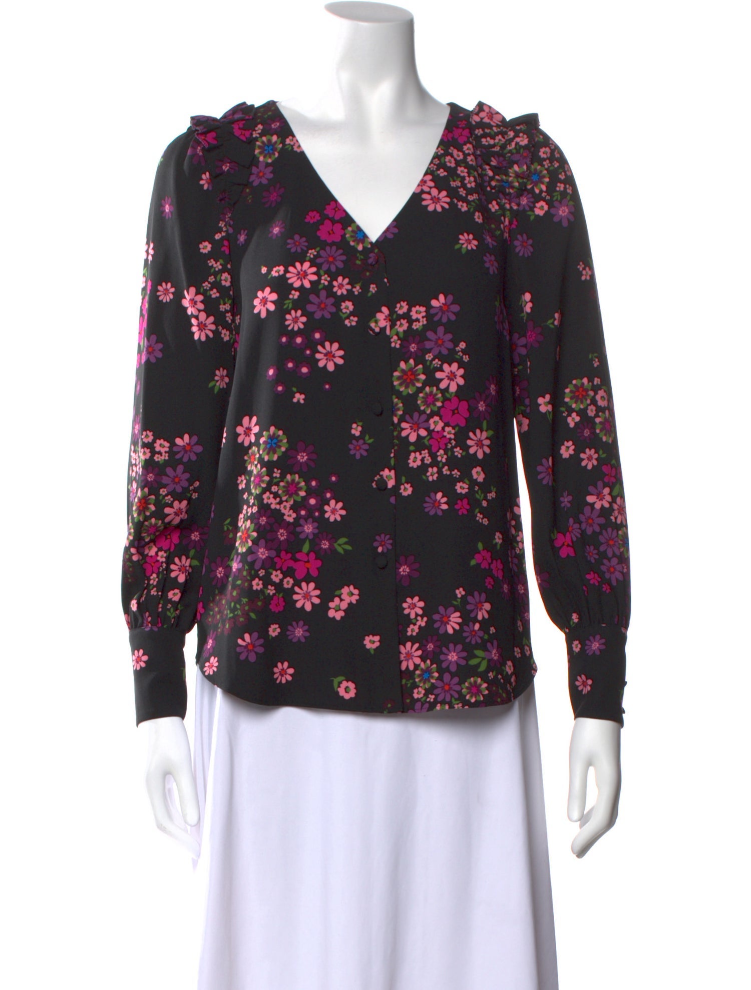 Kate Spade New York Floral Print V-Neck Blouse w/ Tags - Black Tops ...