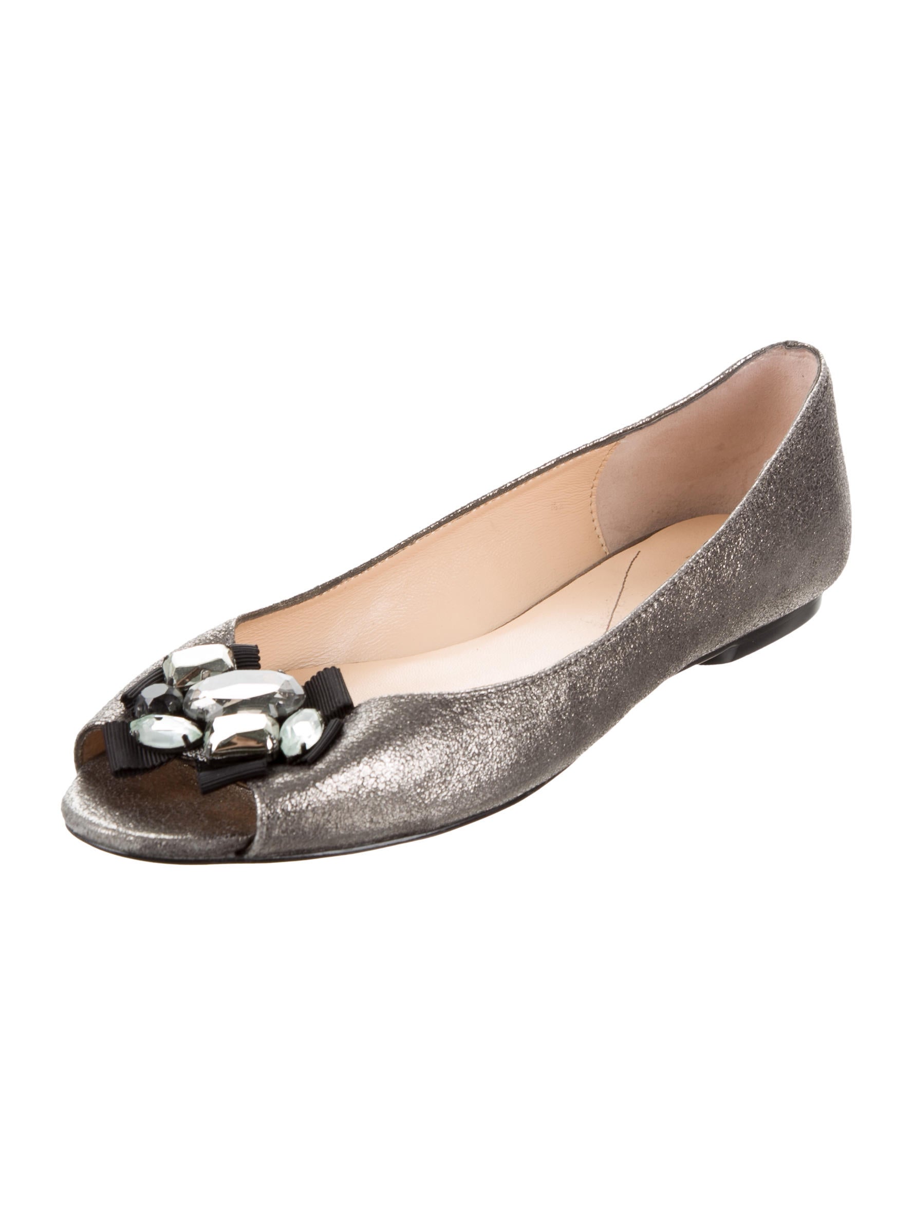 Kate Spade New York Embellished Peep-Toe Flats - Silver Flats, Shoes ...
