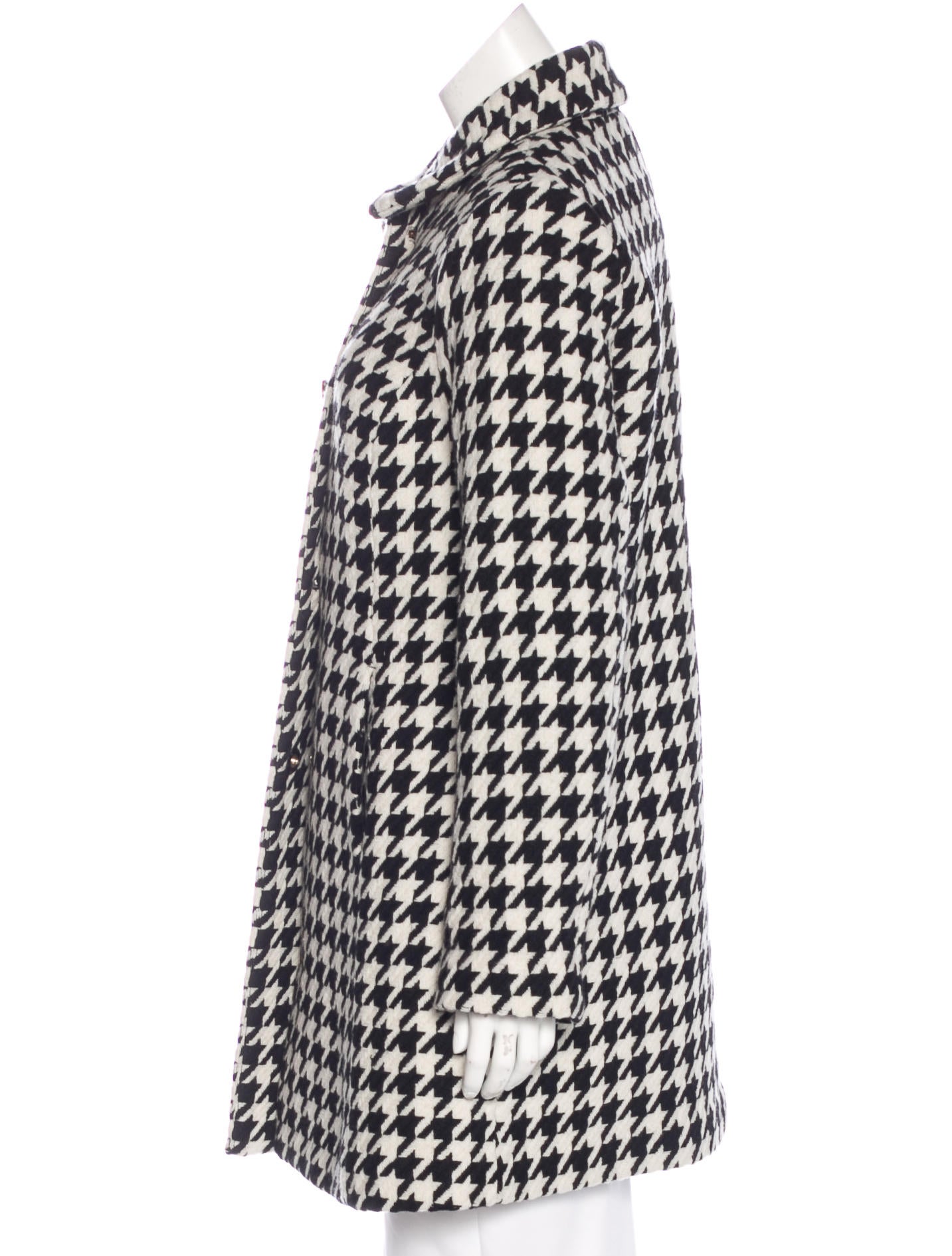Kate Spade New York Wool Houndstooth Coat - Black Knee Length, Coats ...