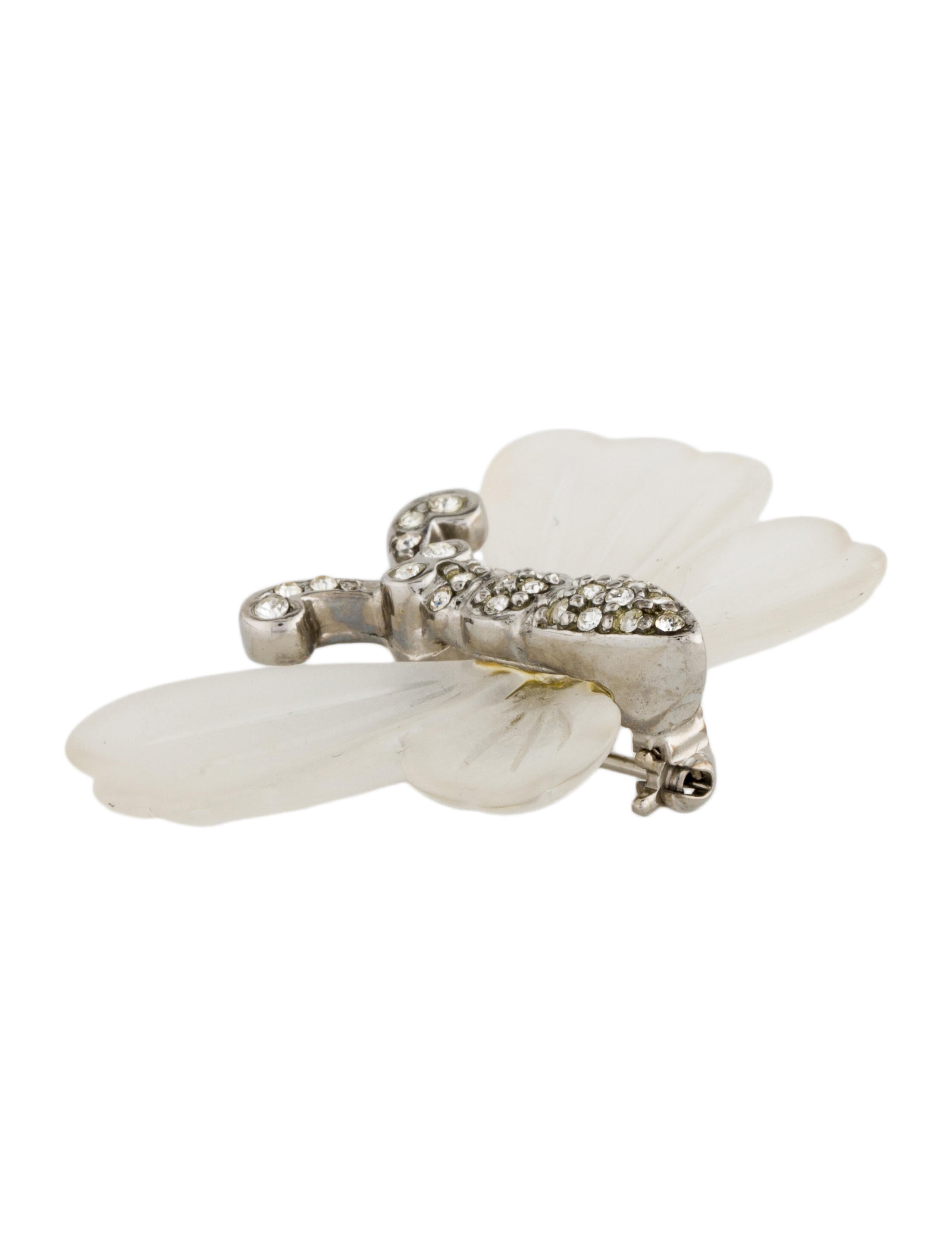 Kenneth Jay Lane Crystal & Resin Butterfly Brooch - White, Silver-Tone ...