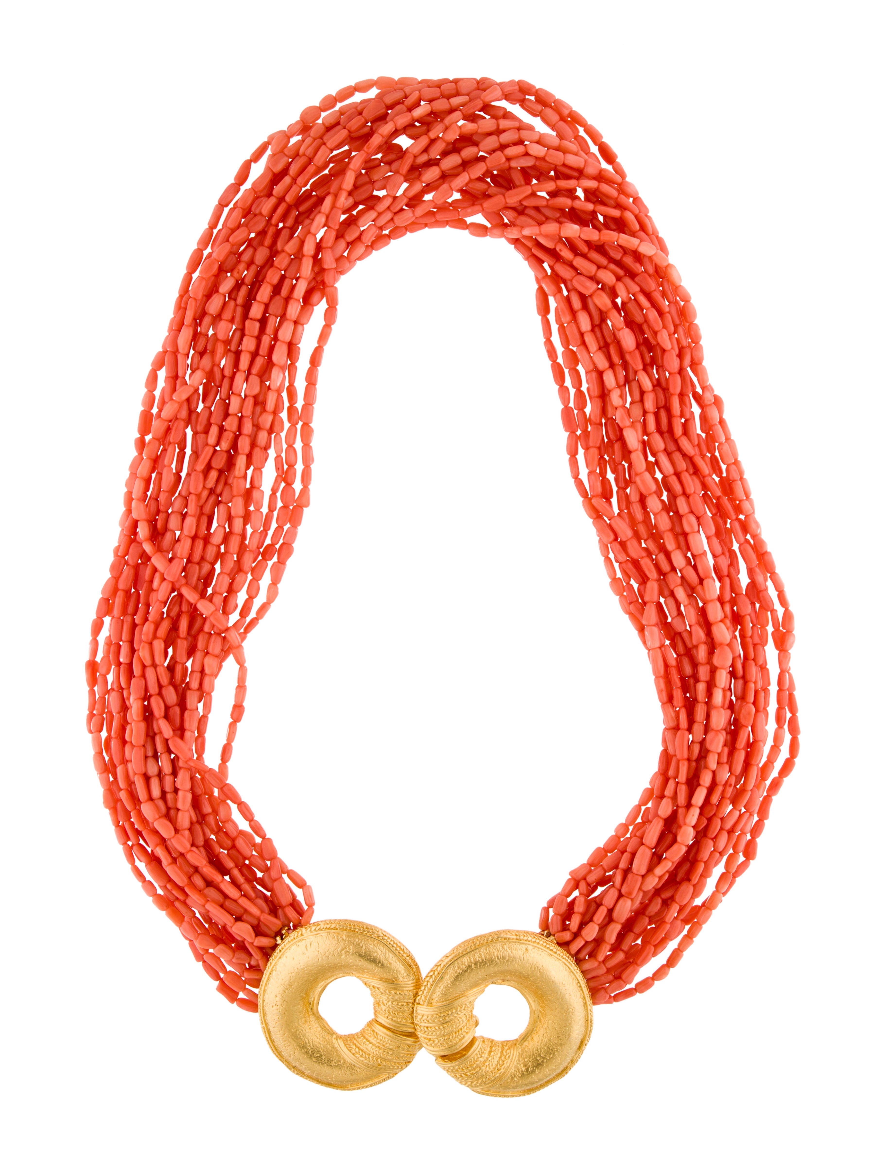 Kenneth Jay Lane Resin Tiny Beaded Multistrand Necklace - Orange, Gold ...
