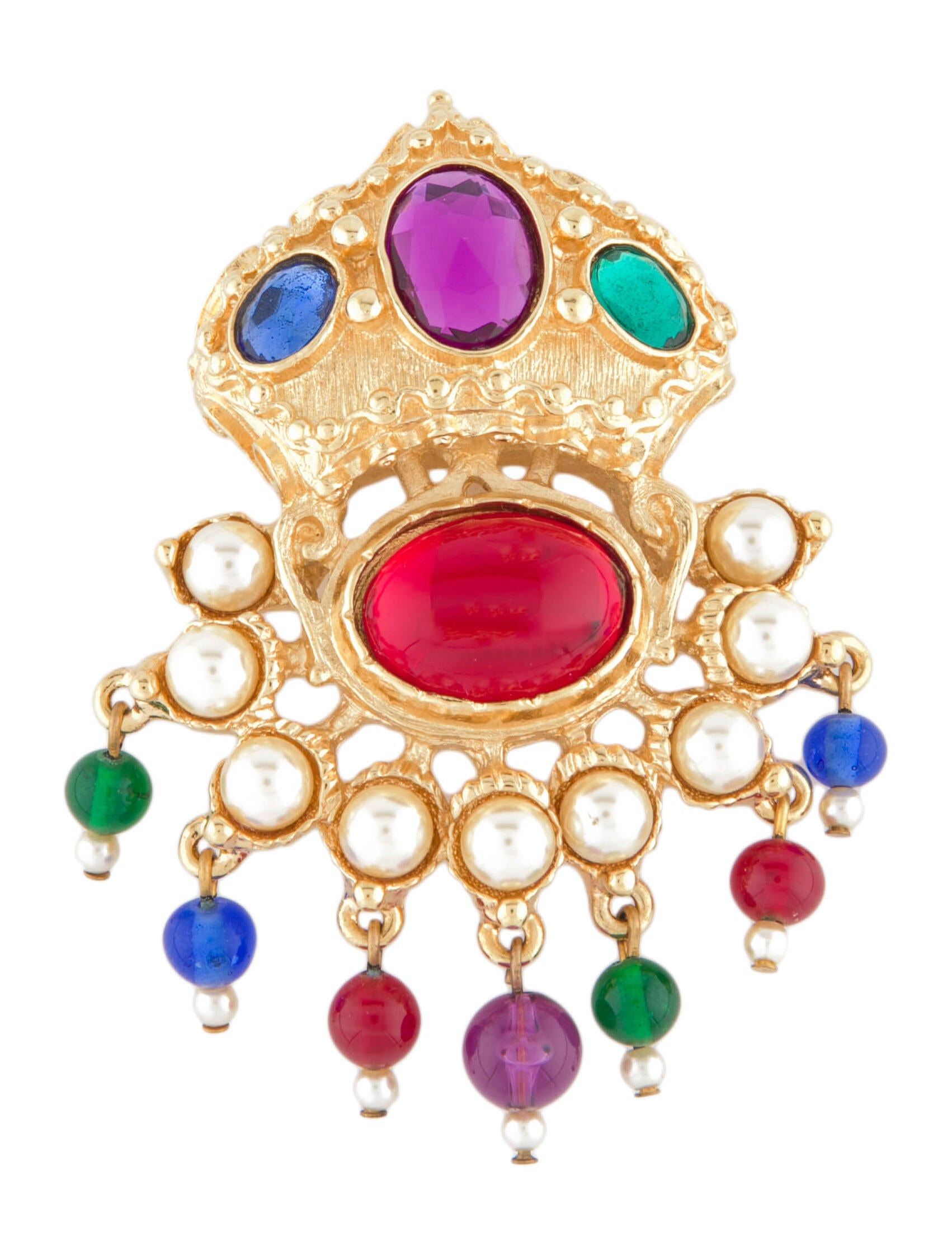 Alexis Bittar Crystal Heart Brooch - Black, Gold-Tone Metal Pin ...