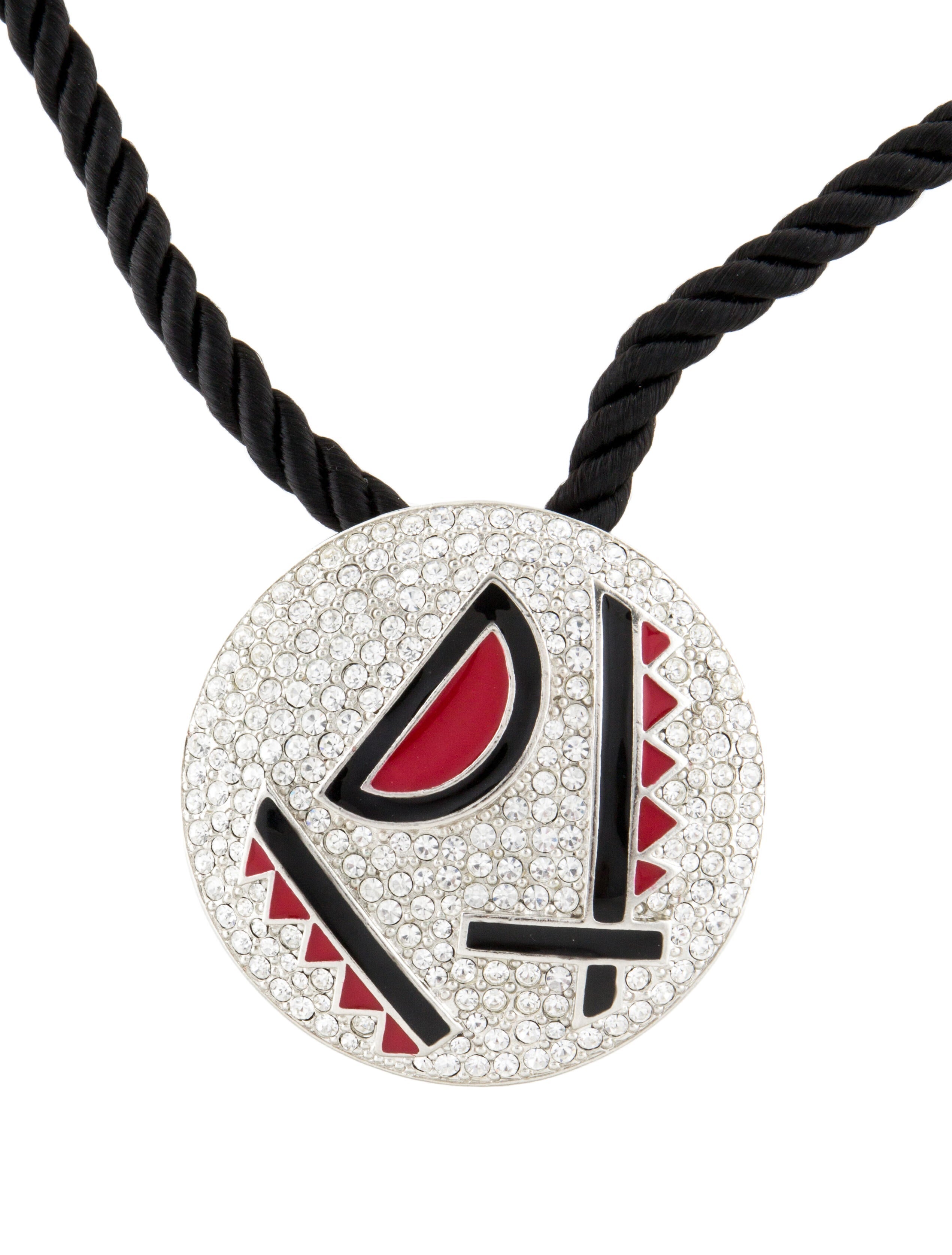 Kenneth Jay Lane Crystal, Contrasting Enamel & Satin Pendant Cord ...