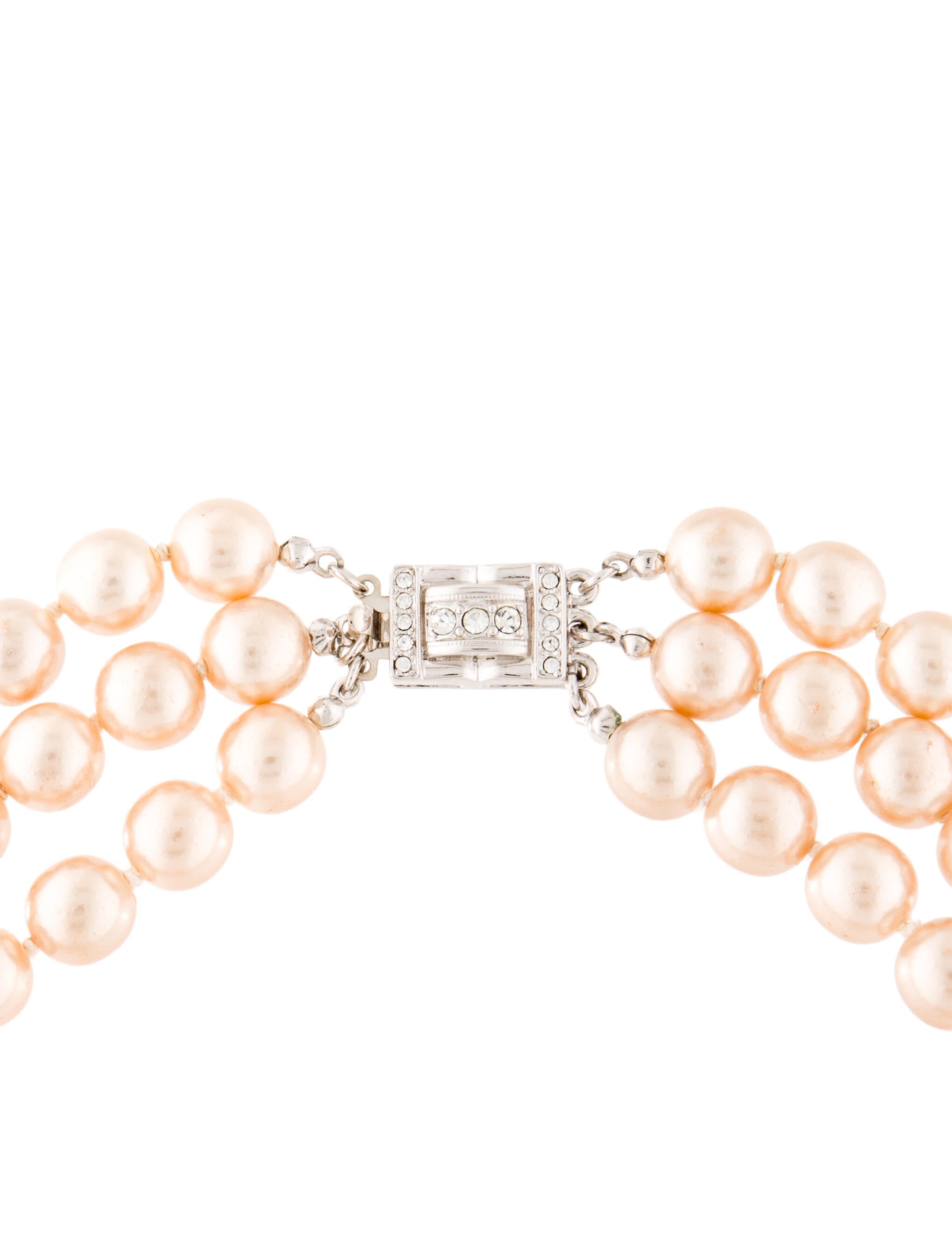 Kenneth Jay Lane Crystal & Pearl Deco Jackie O Multi Strand Necklace ...