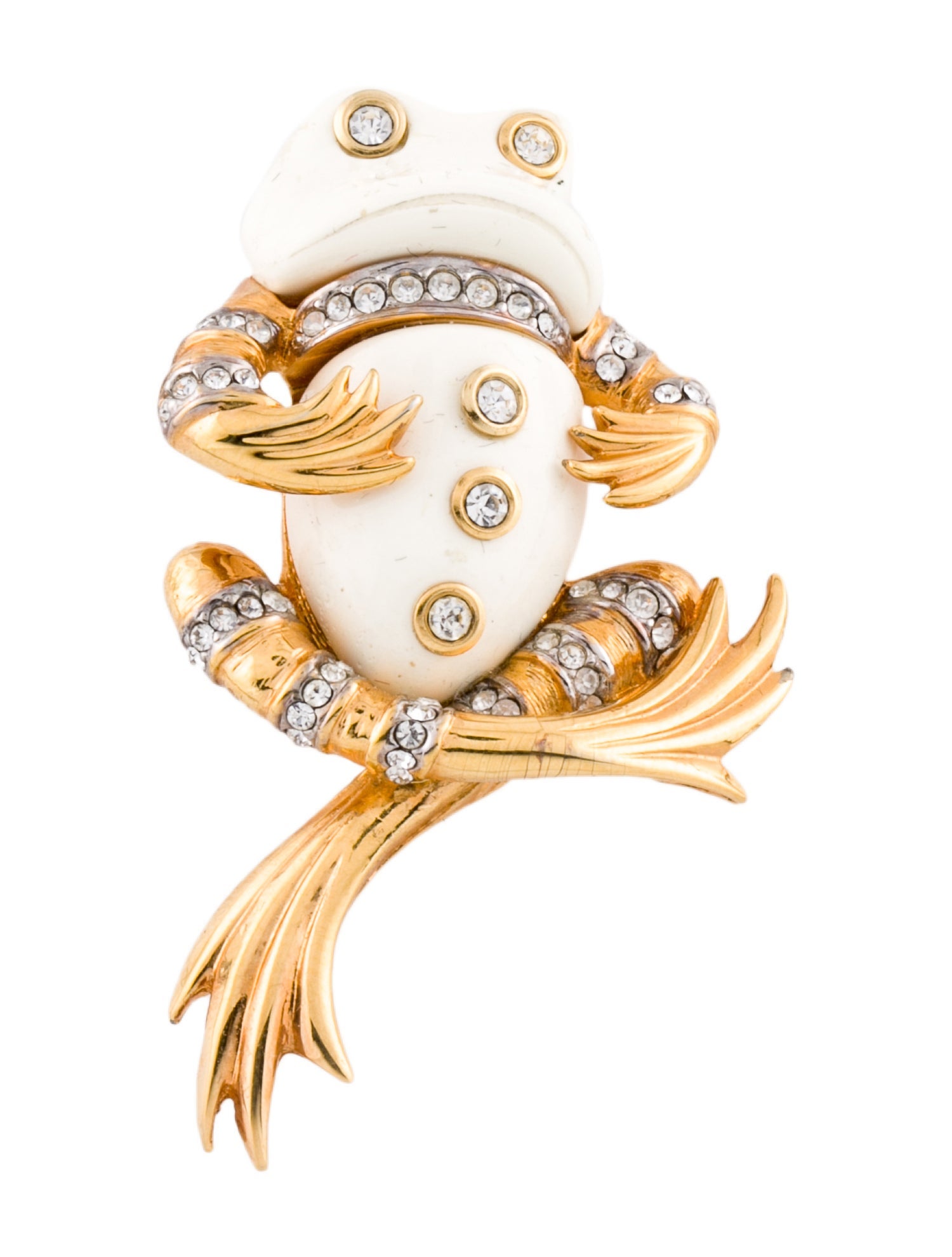 Kenneth Jay Lane Resin & Crystal Frog Brooch - White, Gold-Tone Metal ...