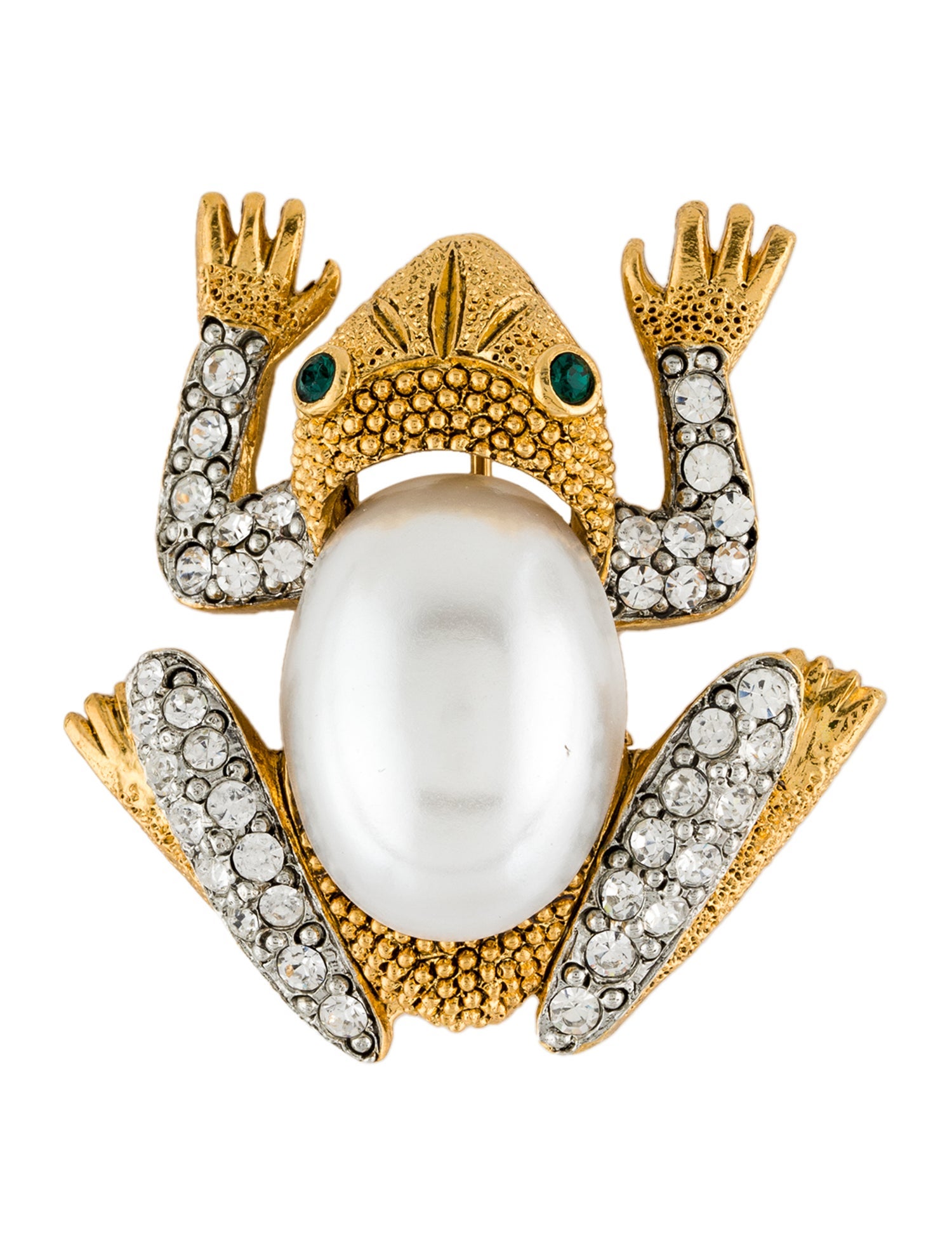 Kenneth Jay Lane Crystal & Faux Pearl Frog Brooch - Green, Gold-Tone ...