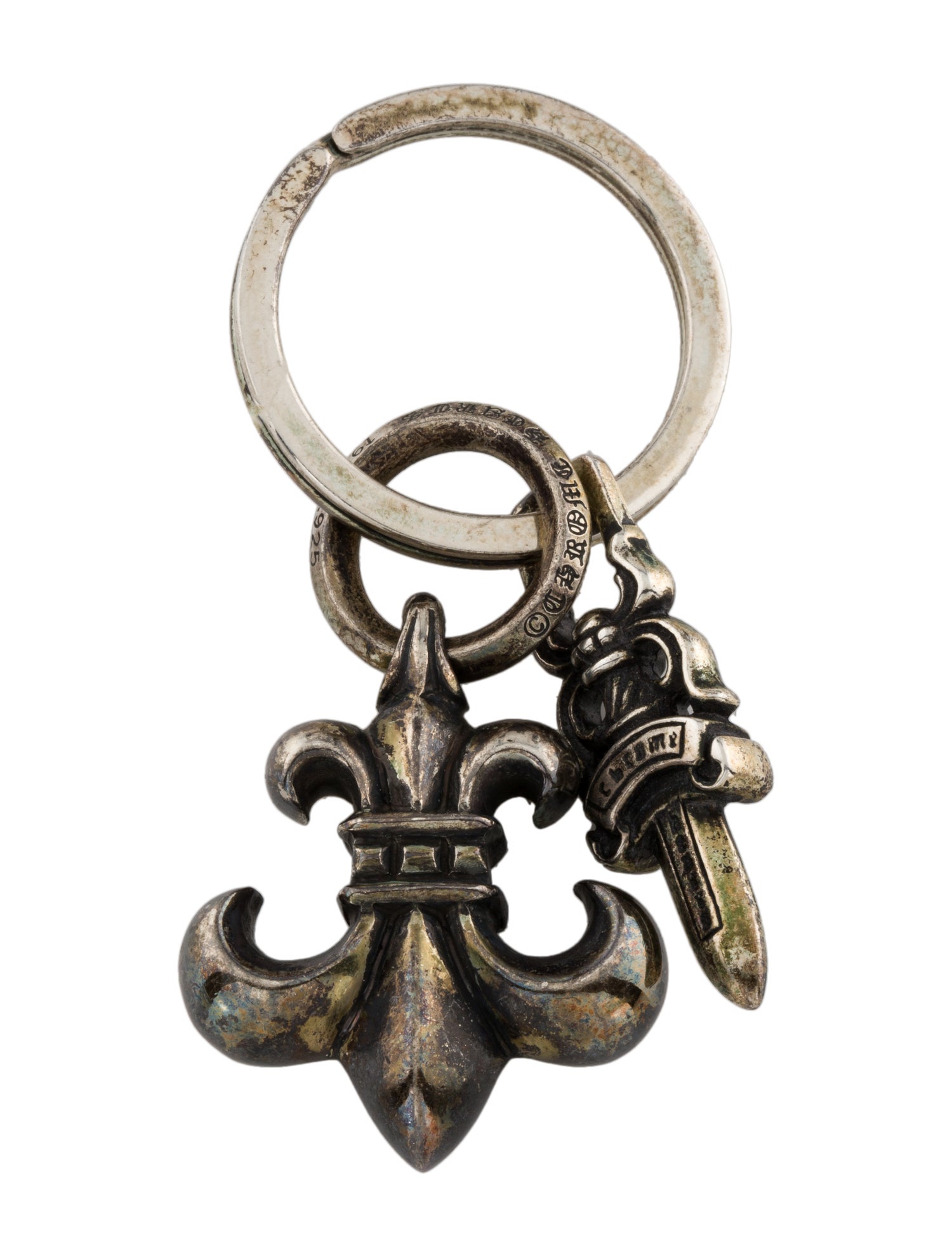 Chrome Hearts Fleur de Lis & Dagger Keychain - Silver Keychains ...