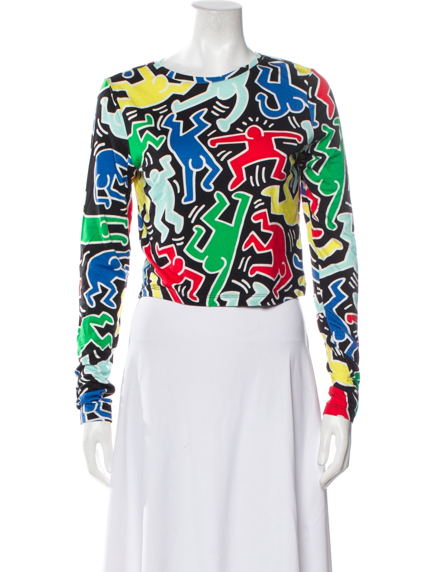 Keith Haring x Alice + Olivia Printed Bateau Neckline Crop Top - White ...