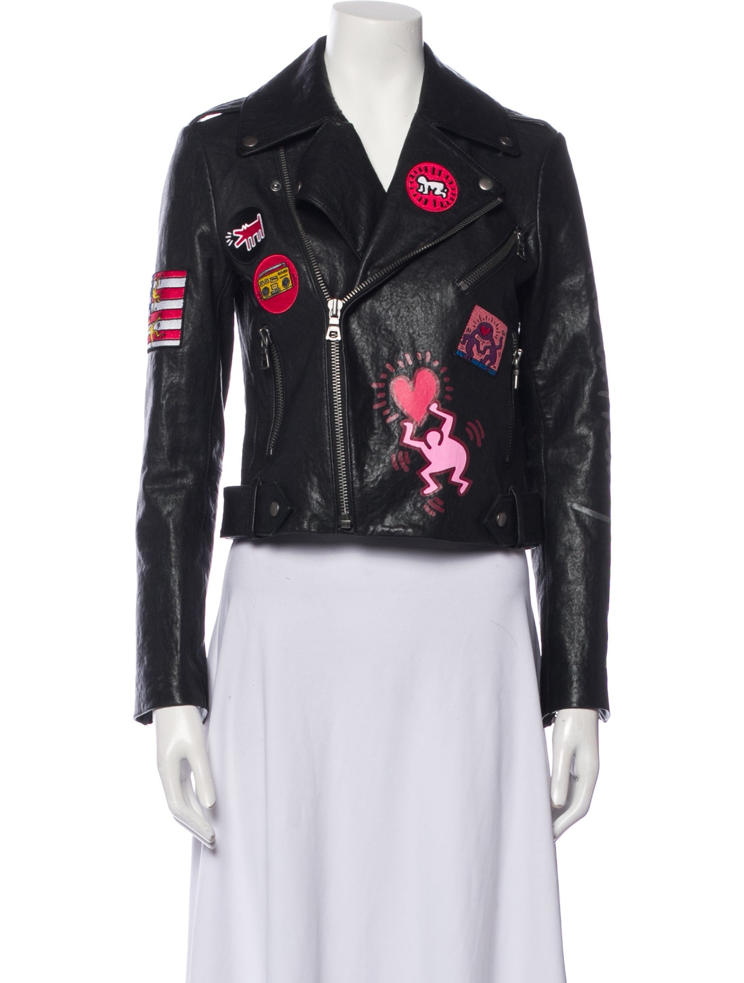 Keith Haring x Alice + Olivia Leather Biker Jacket - Black Jackets ...
