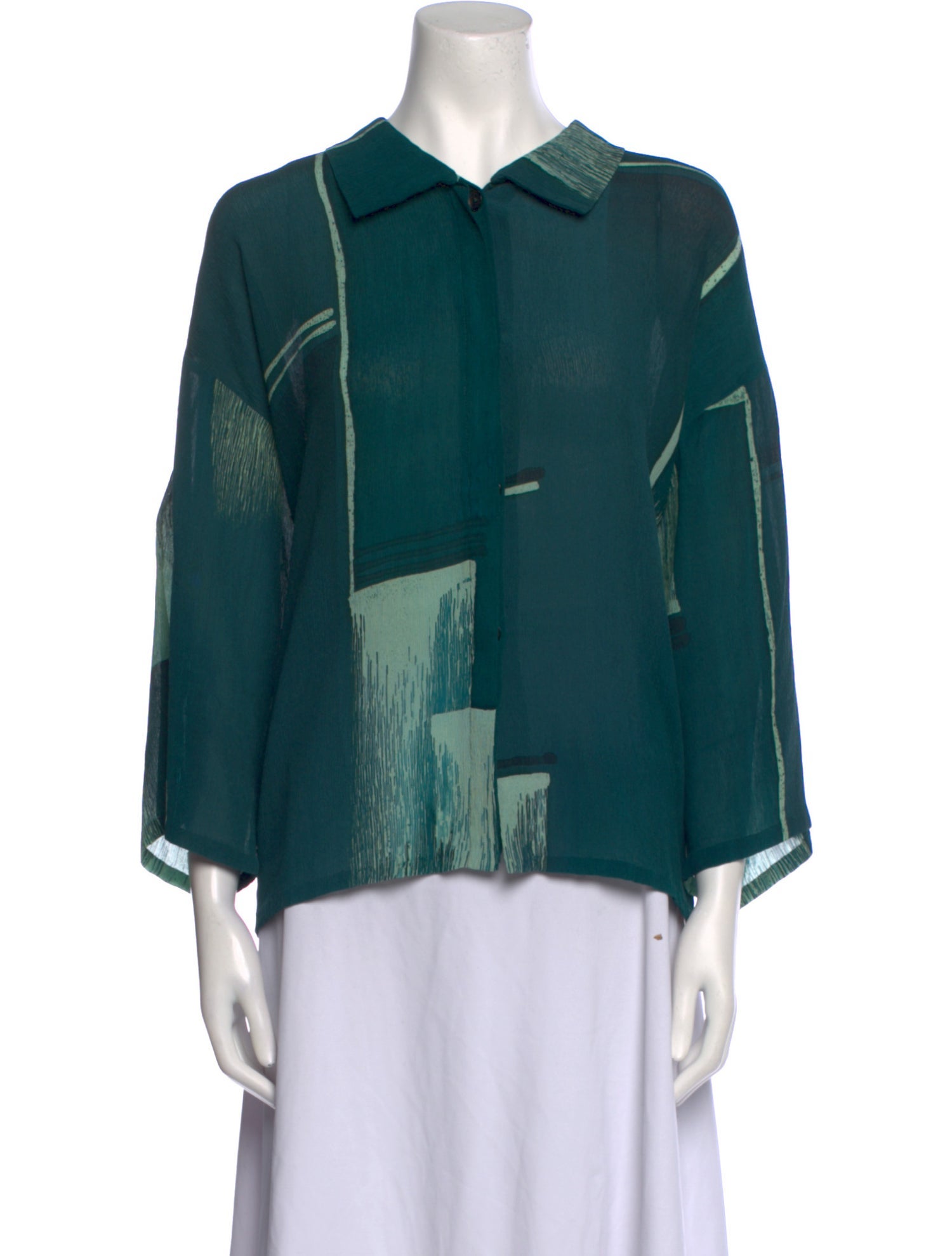Kiss of the Wolf Three-Quarter Sleeve Button-Up Top - Green Tops ...