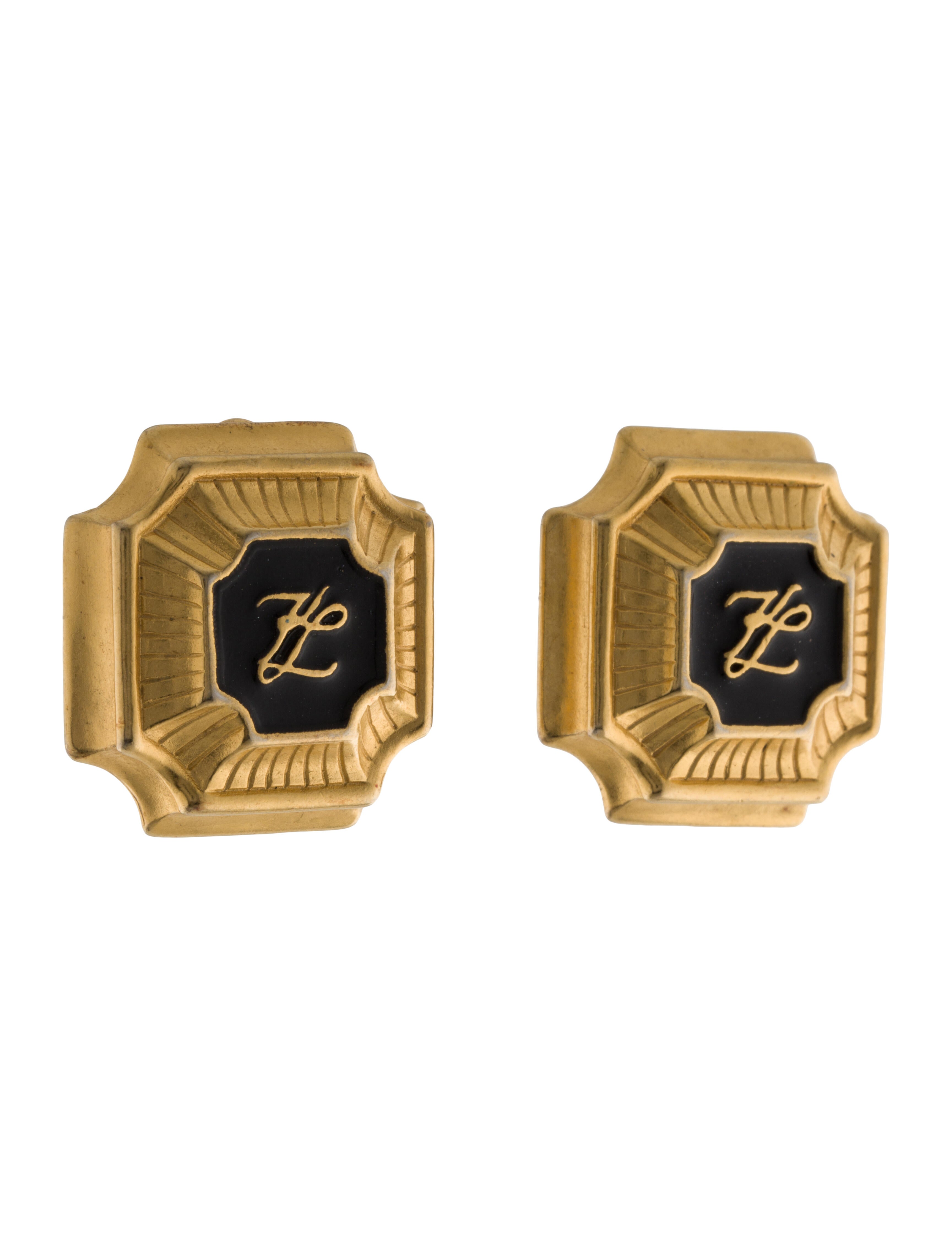Karl by Karl Lagerfeld Vintage Enamel Logo Clip-On Earrings - Gold-Tone ...