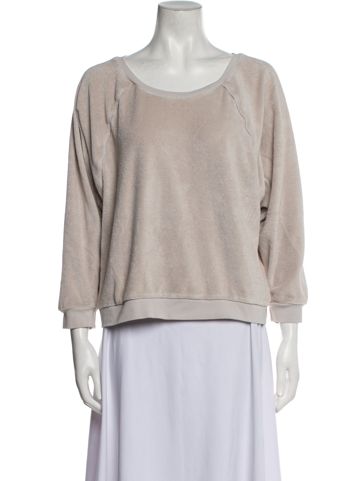 Suzie Kondi Scoop Neck Three-Quarter Sleeve Sweatshirt - Neutrals Tops ...