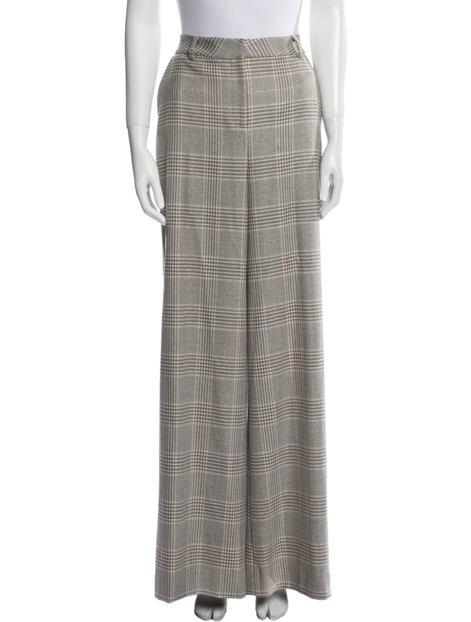 L'Agence Plaid Print Wide Leg Pants - Neutrals, 5.5" Rise Pants ...