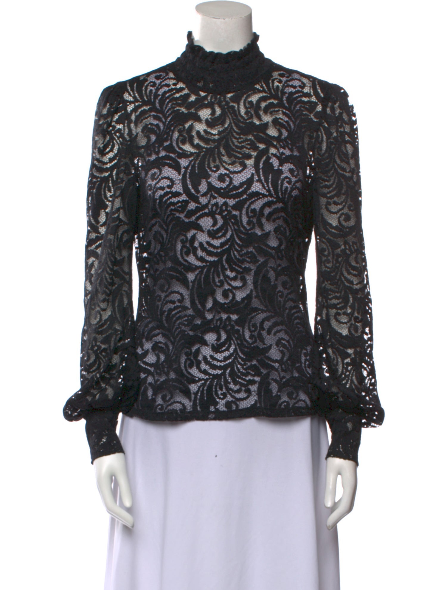 L'Agence Lace Pattern Mock Neck Blouse - Black Tops, Clothing ...