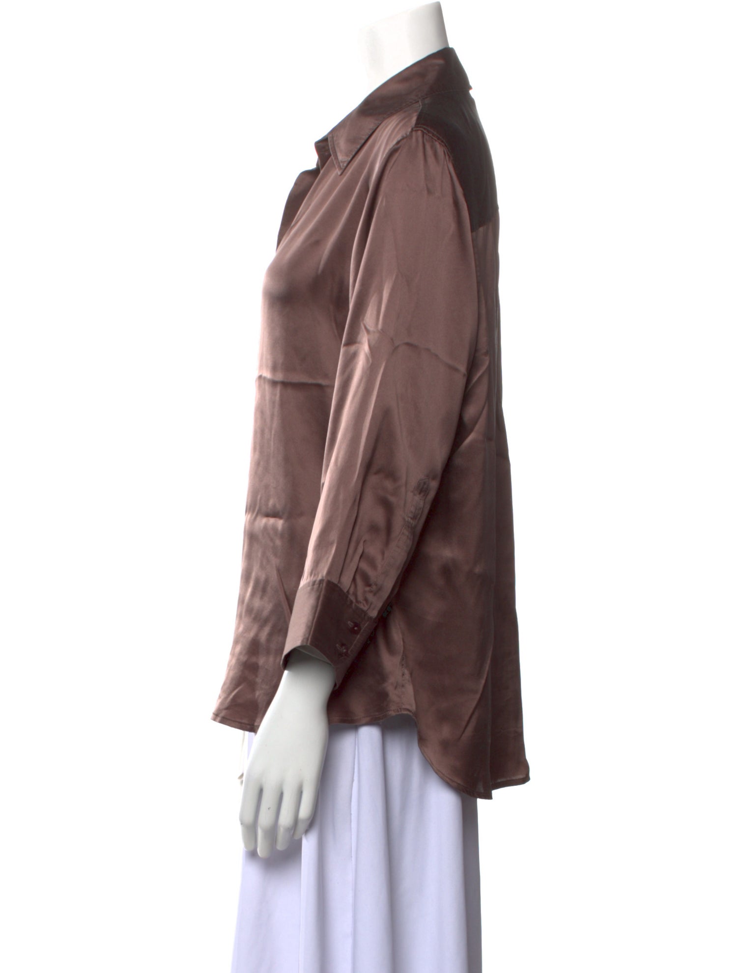 Wiggy Kit Silk Long Sleeve Button-Up Top - Brown Tops, Clothing ...