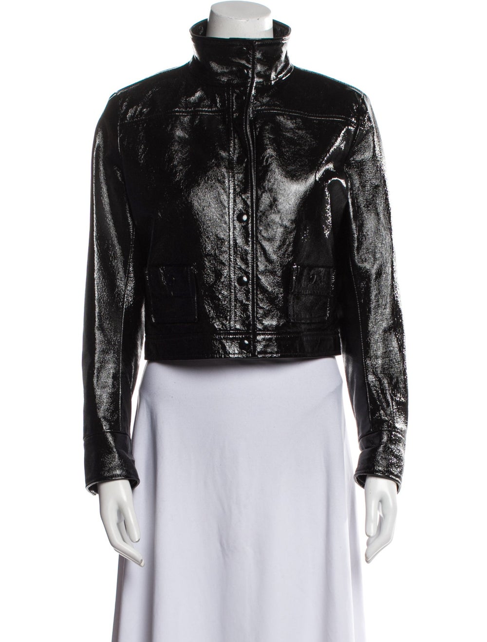 Lisa Perry Leather Biker Jacket Black Stand Collar Sl… - Gem