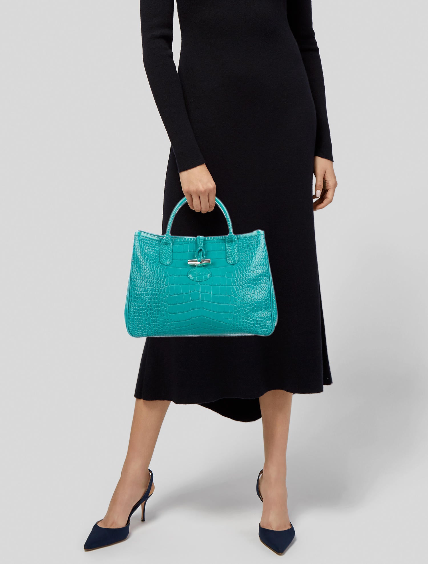 Longchamp Embossed Rousseau Shoulder Bag - Blue Shoulder Bags, Handbags ...