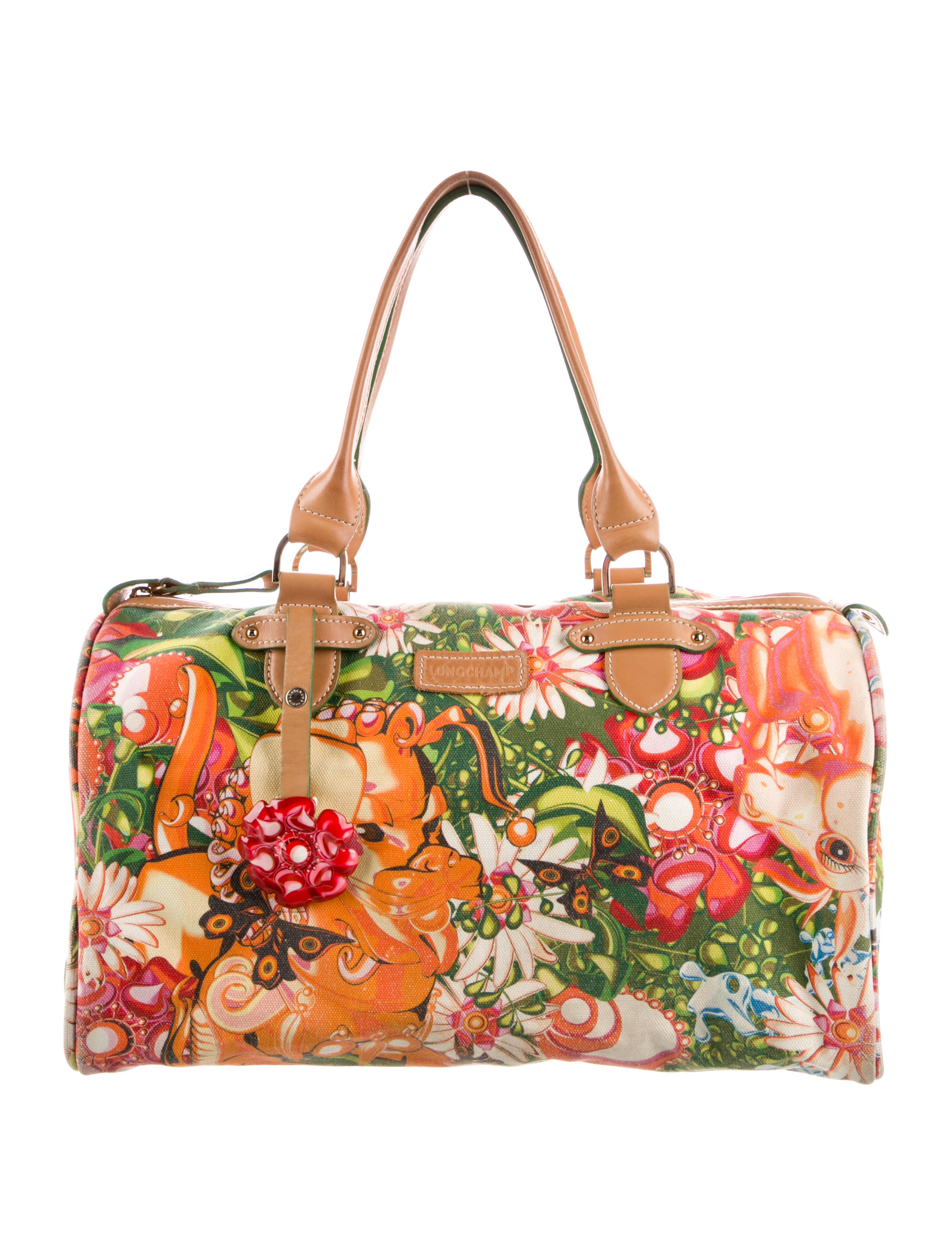 Longchamp x Me Company Floral Print Canvas Bag - Orange Handle Bags ...
