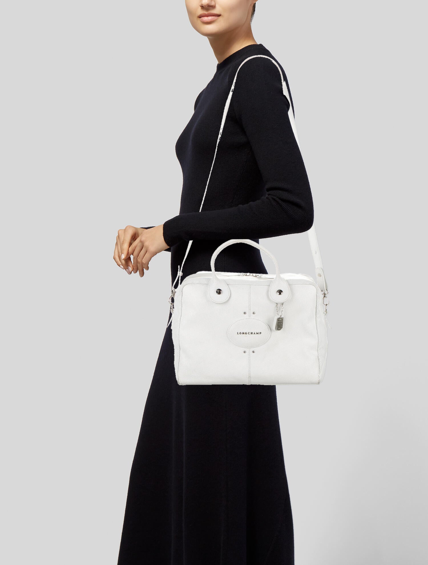 Longchamp Leather Embossed Handle Bag - White Crossbody Bags, Handbags ...