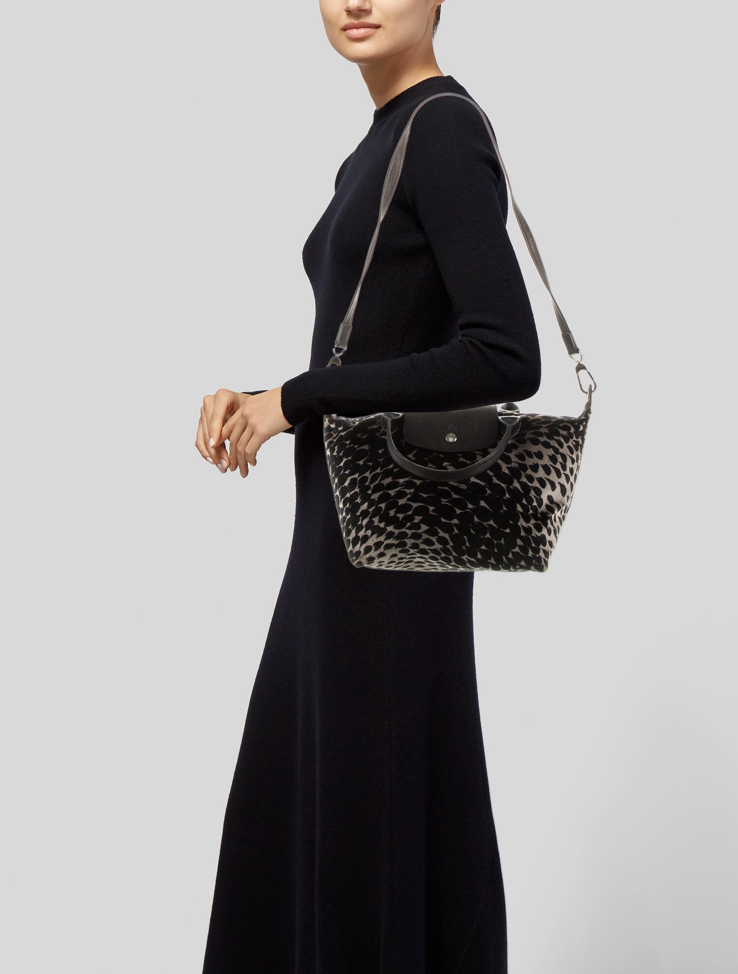 Longchamp Velvet Print Le Pliage Tote - Black Totes, Handbags ...