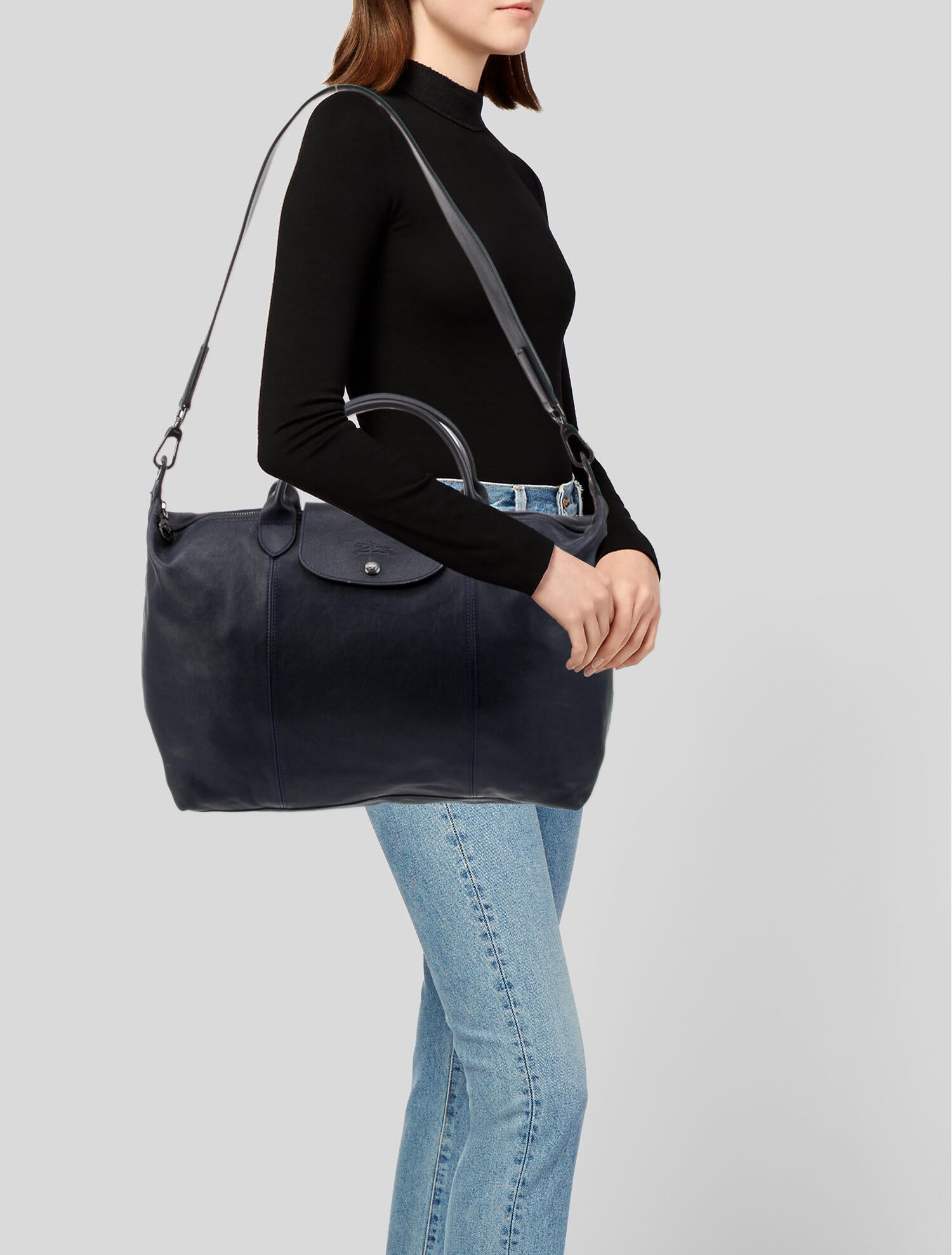 Longchamp Le Pliage Cuir Tote Bag - Blue Totes, Handbags - WL867154 ...