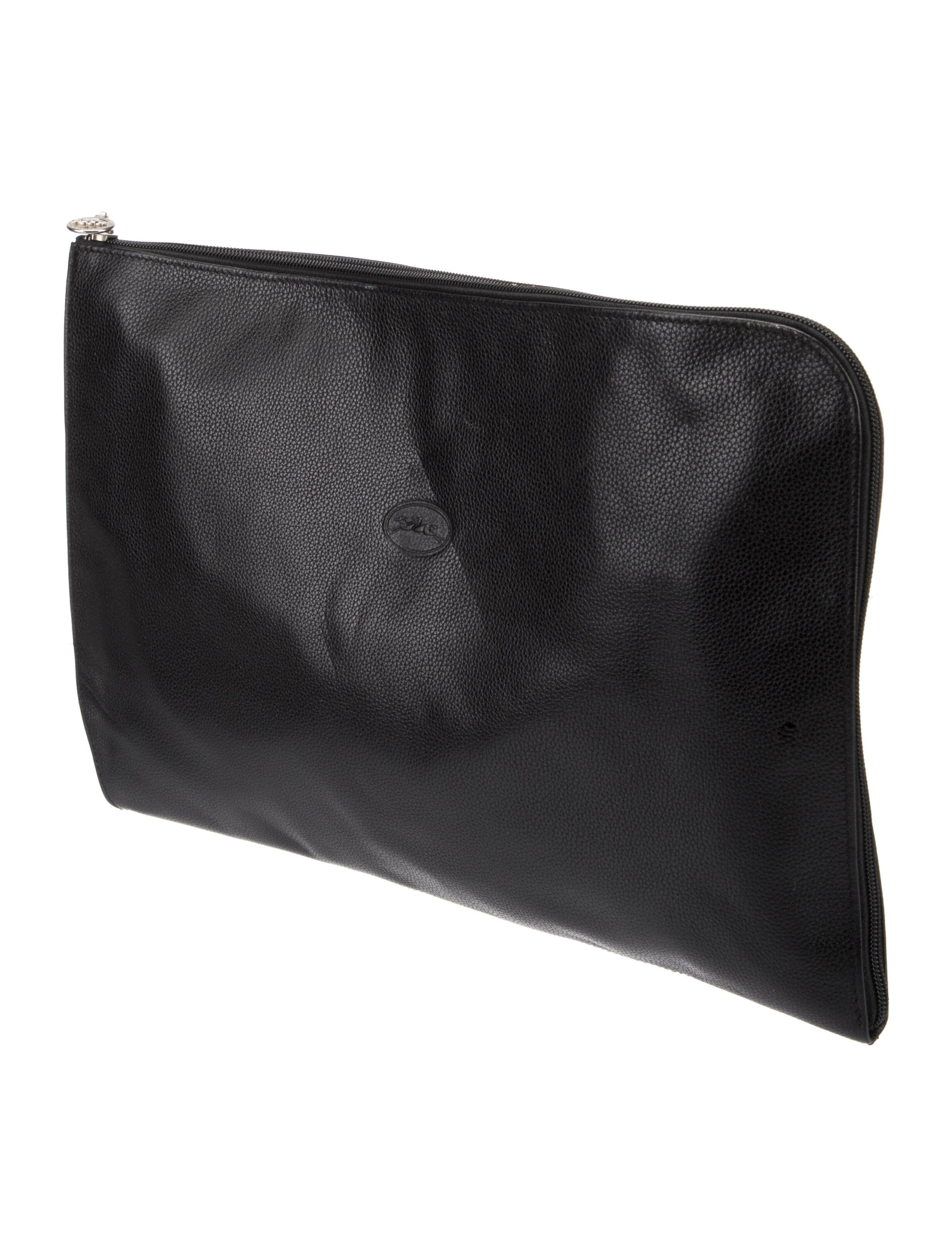 Longchamp Leather Embossed Logo Portfolio Pouch - Black Portfolios ...