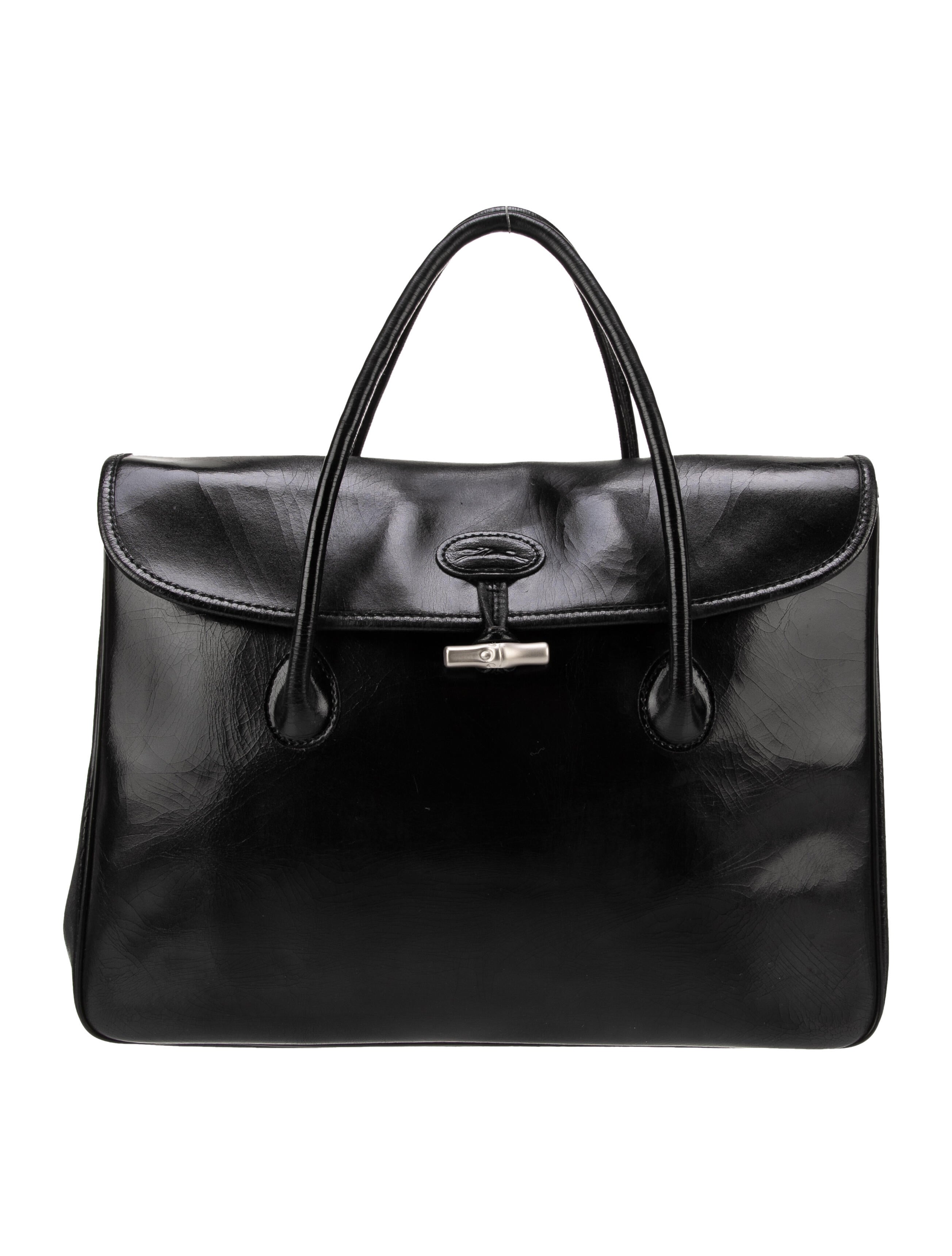 Longchamp Solid Leather Handle Bag - Black Handle Bags, Handbags ...