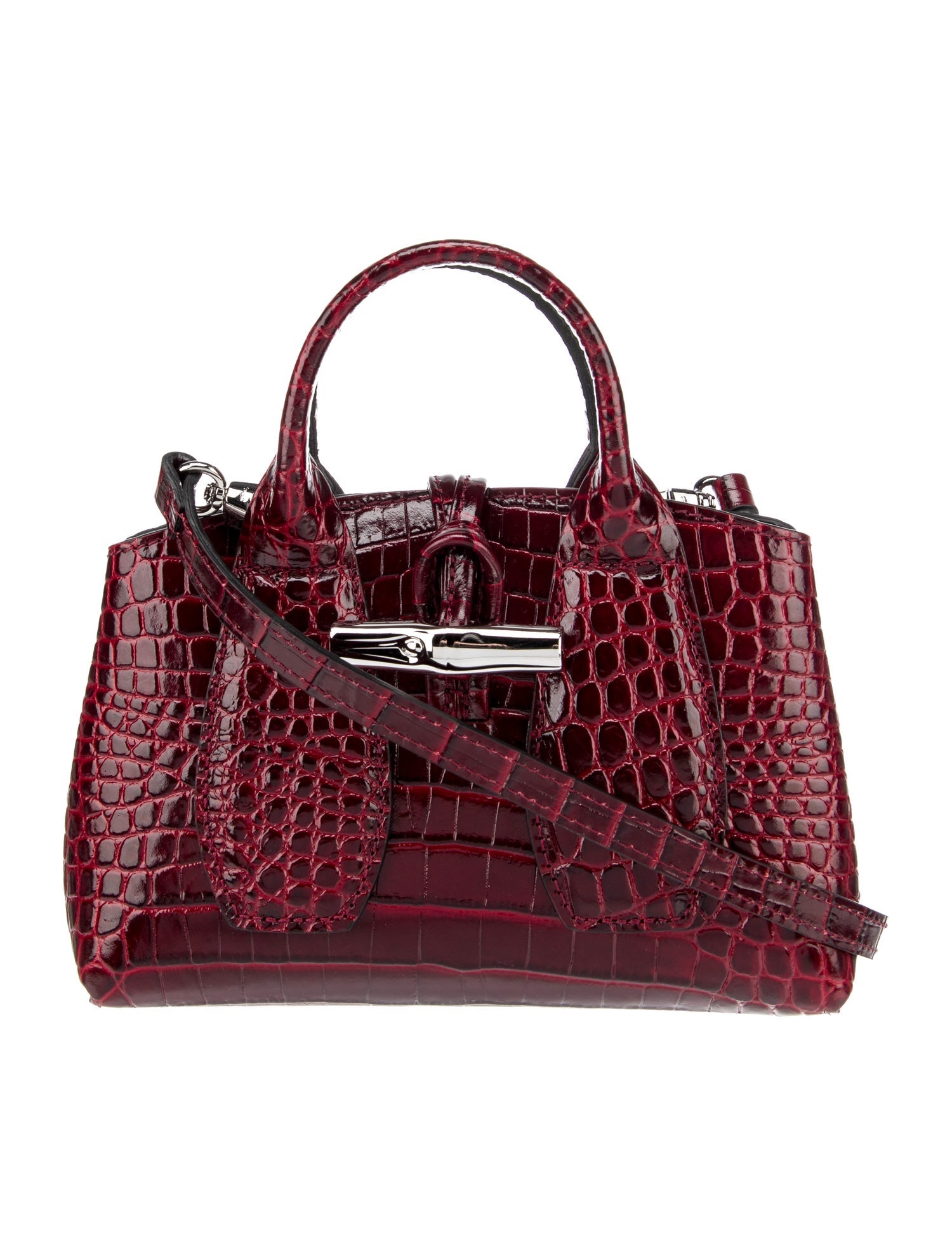 Longchamp Embossed Leather Handle Bag - Black Handle Bags, Handbags ...