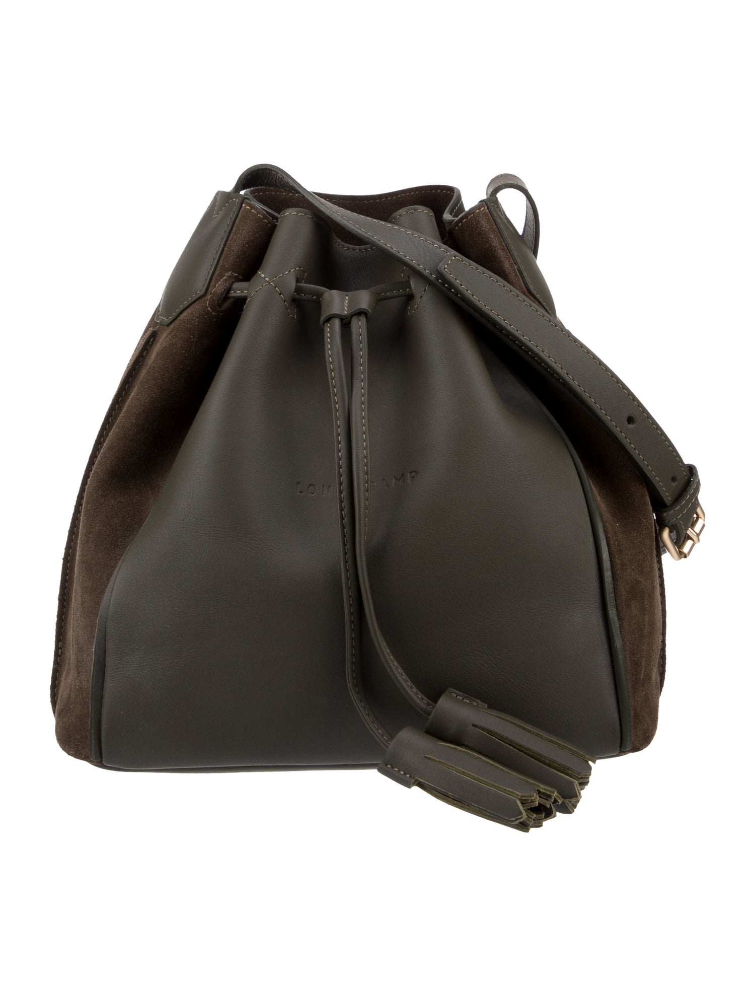 Longchamp Suede Leather Trimmed Bucket Bag - Brown Bucket Bags ...