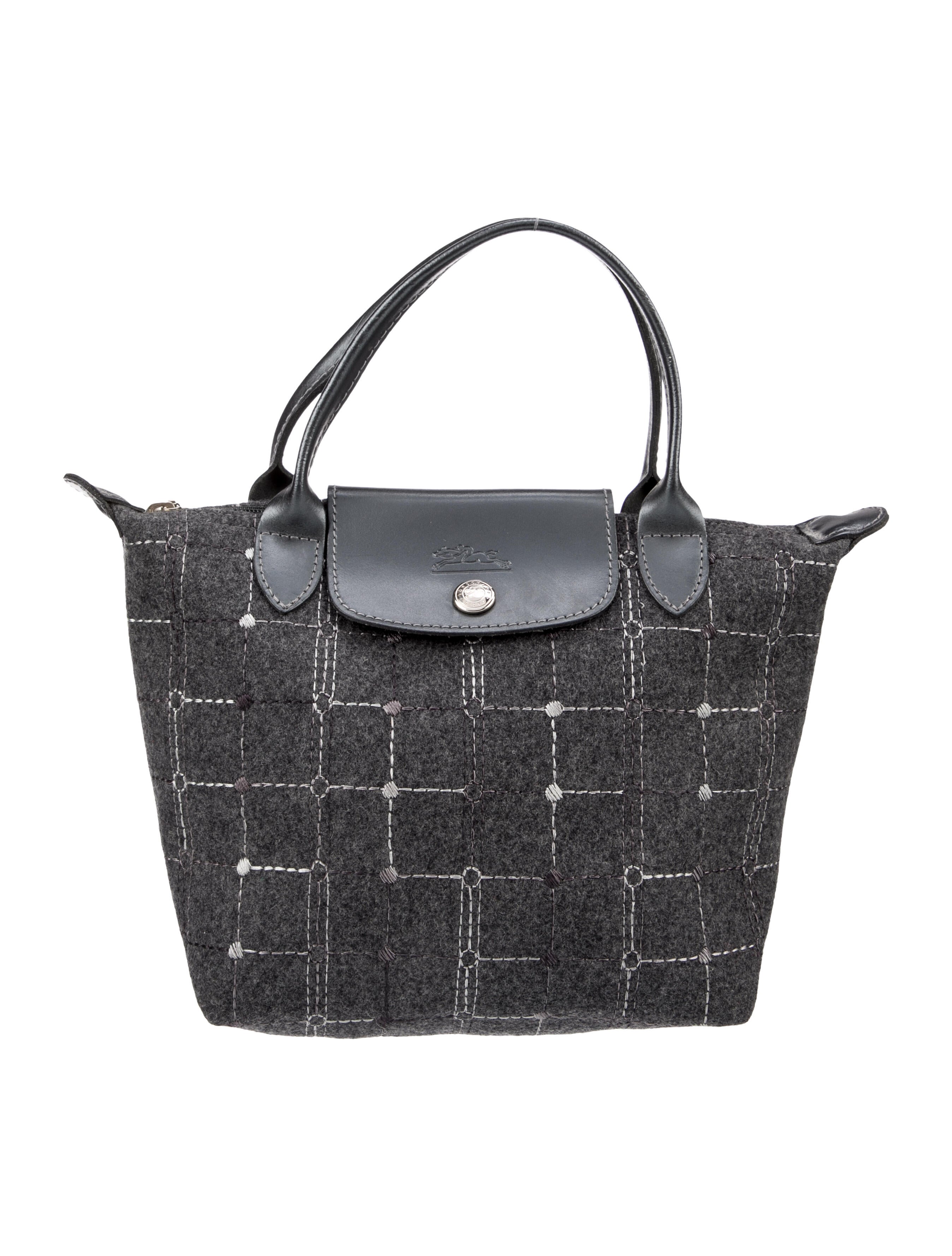Longchamp Tweed Le Pliage Handle Bag - Grey Crossbody Bags, Handbags ...