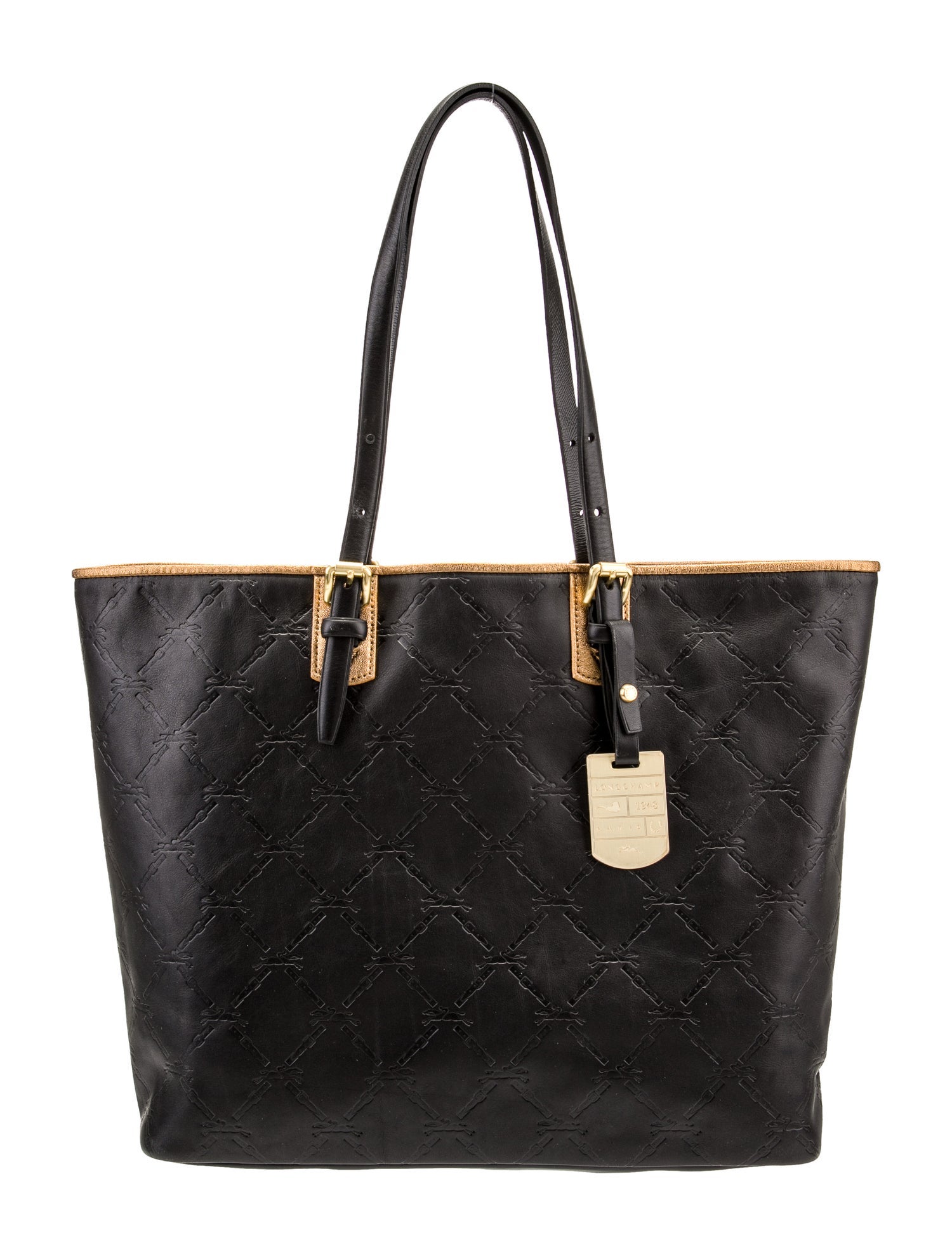 Longchamp Logo Embossed Leather Tote Bag - Black Totes, Handbags ...