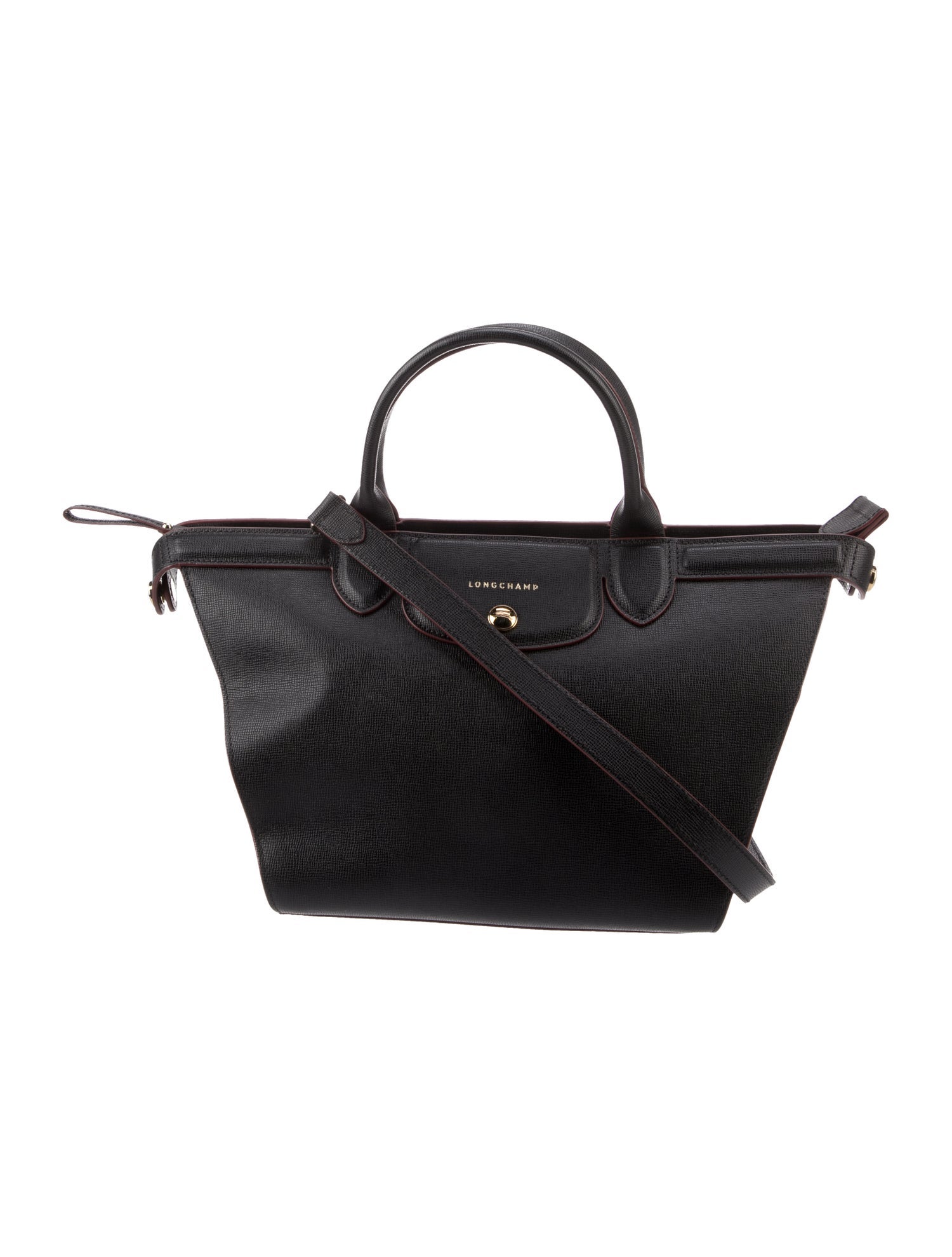 Longchamp Solid Leather Handle Bag - Black Handle Bags, Handbags ...