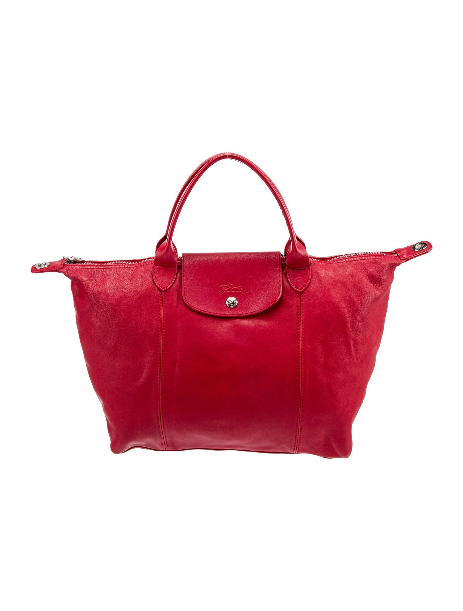 Longchamp Le Pliage Leather Tote Bag - Red Totes, Handbags - WL871491 ...