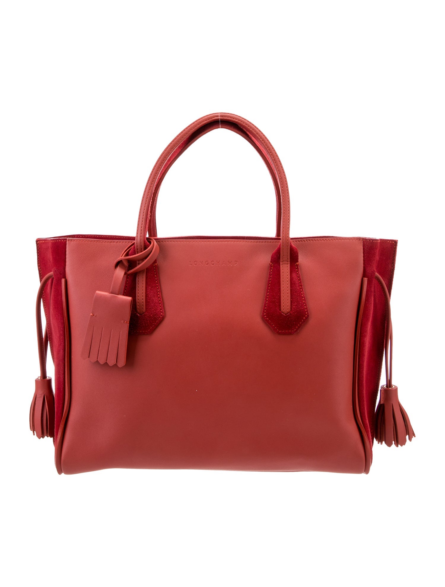 Longchamp Suede Trimmed Leather Tote Bag - Red Totes, Handbags ...