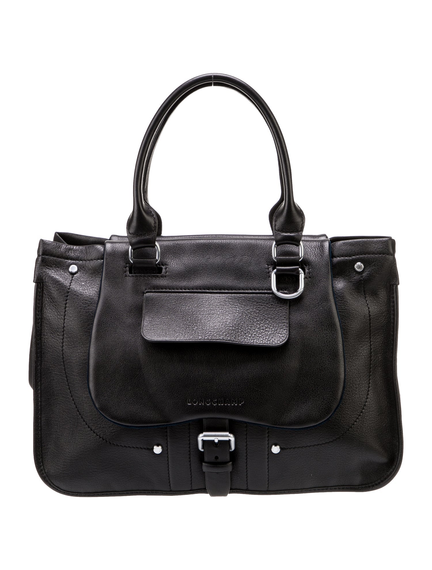 Longchamp Leather Silver-Tone Handle Bag - Black Handle Bags, Handbags ...