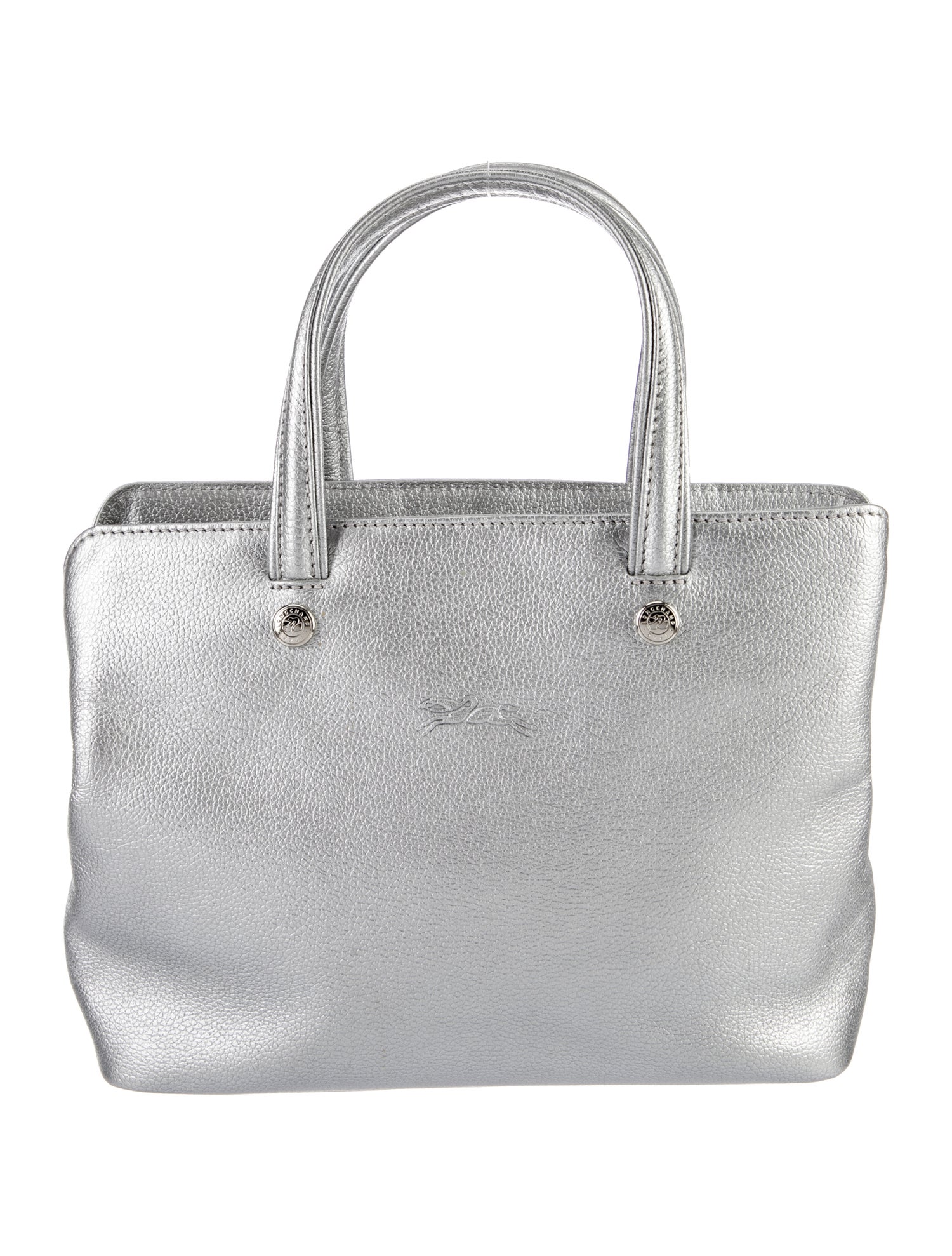 Longchamp Solid Leather Handle Bag - Silver Handle Bags, Handbags ...