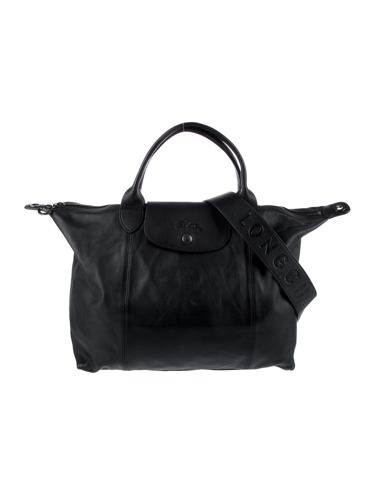 Longchamp Le Pliage Cuir Tote Bag - Black Totes, Handbags - WL872107 ...