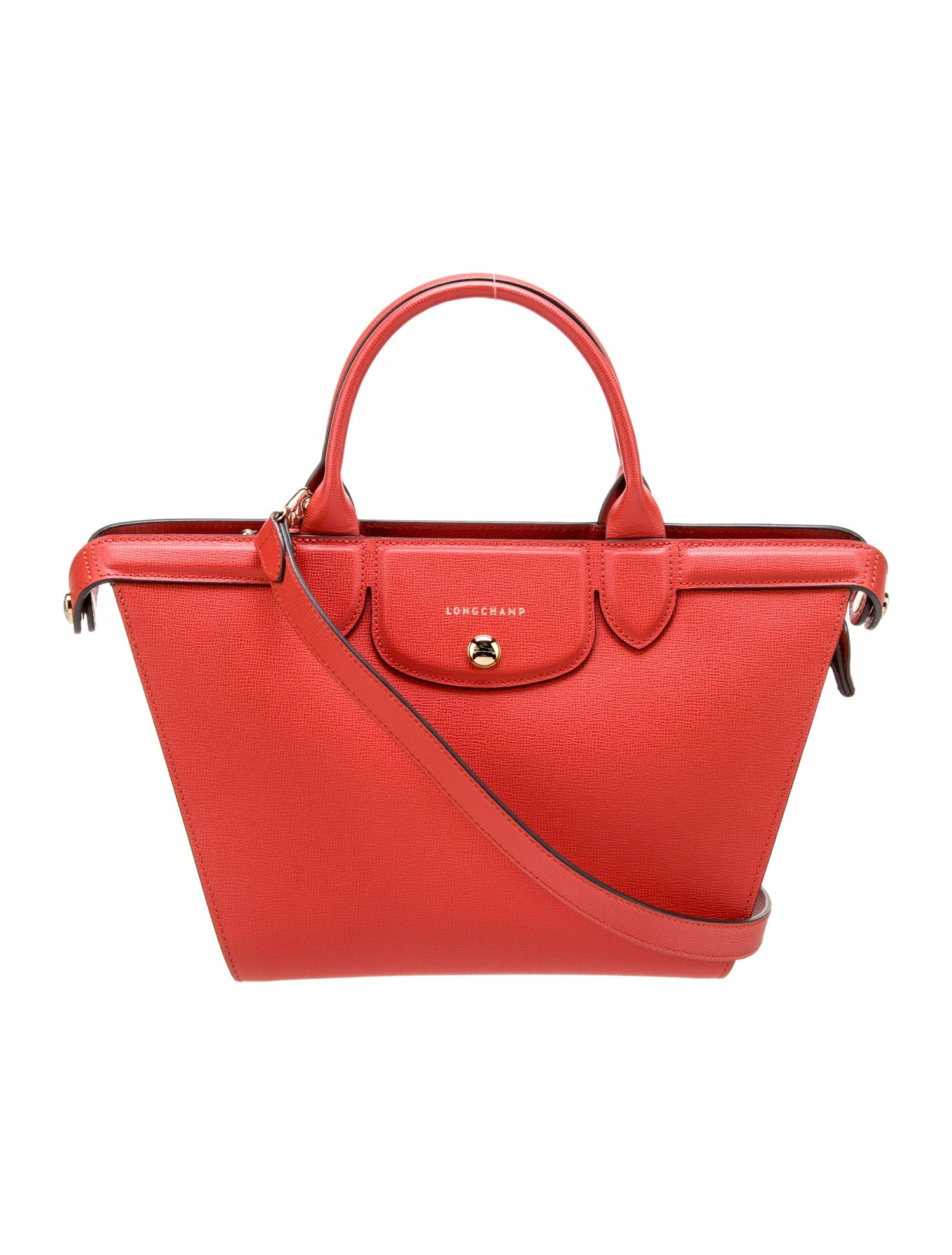 Longchamp Solid Leather Handle Bag w/Tags - Orange Handle Bags ...