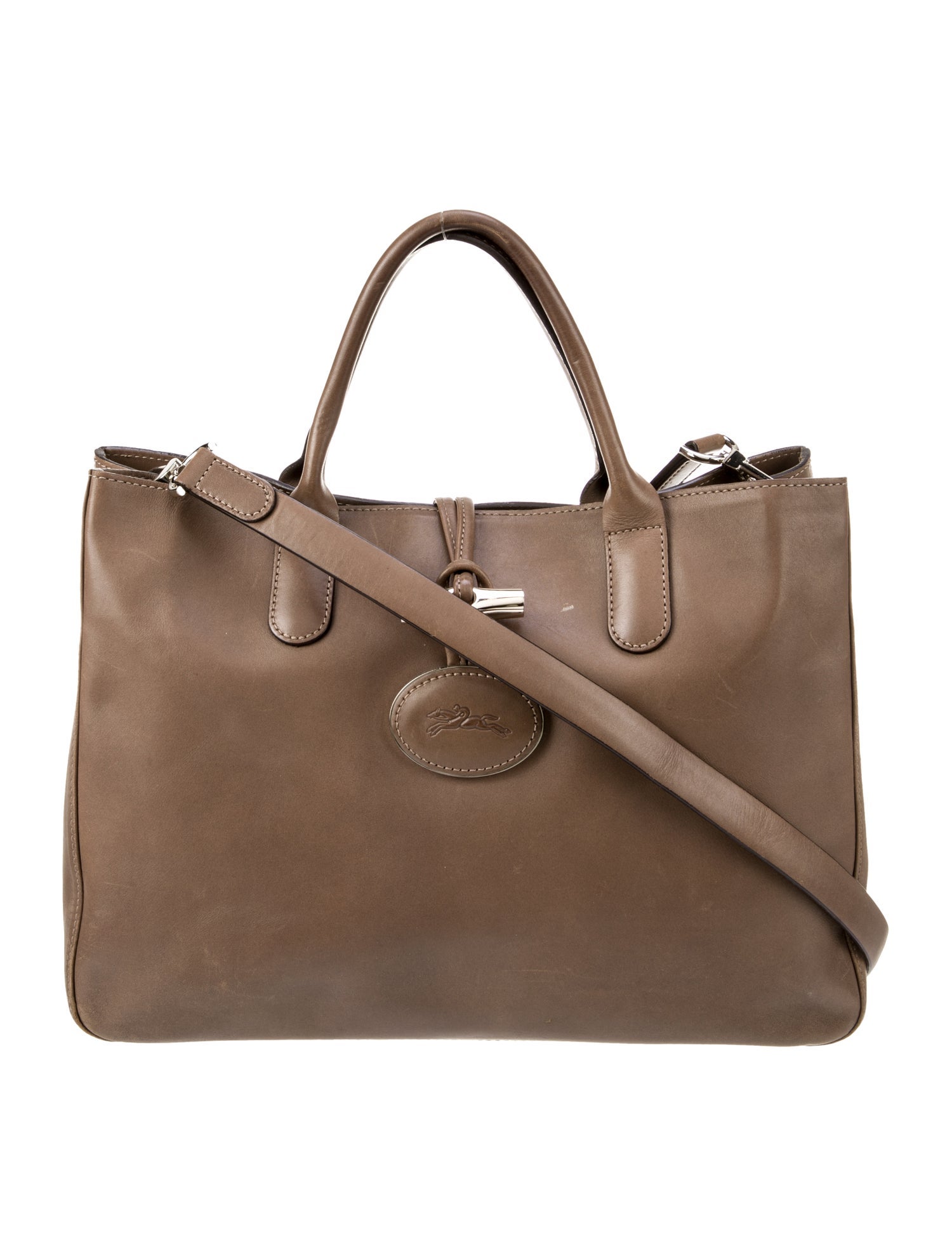 Longchamp Solid Leather Handle Bag - Brown Handle Bags, Handbags ...