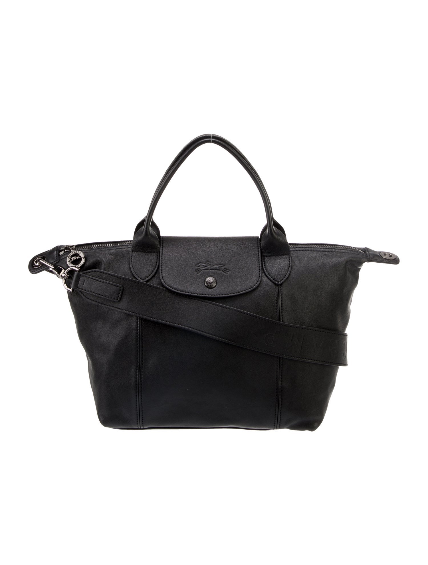 Longchamp Solid Leather Handle Bag - Black Handle Bags, Handbags ...