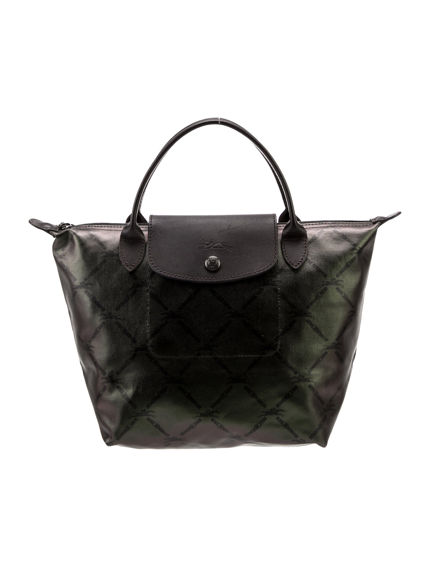 Longchamp Logo Metallic Coated Canvas Handle Bag - Black Handle Bags ...