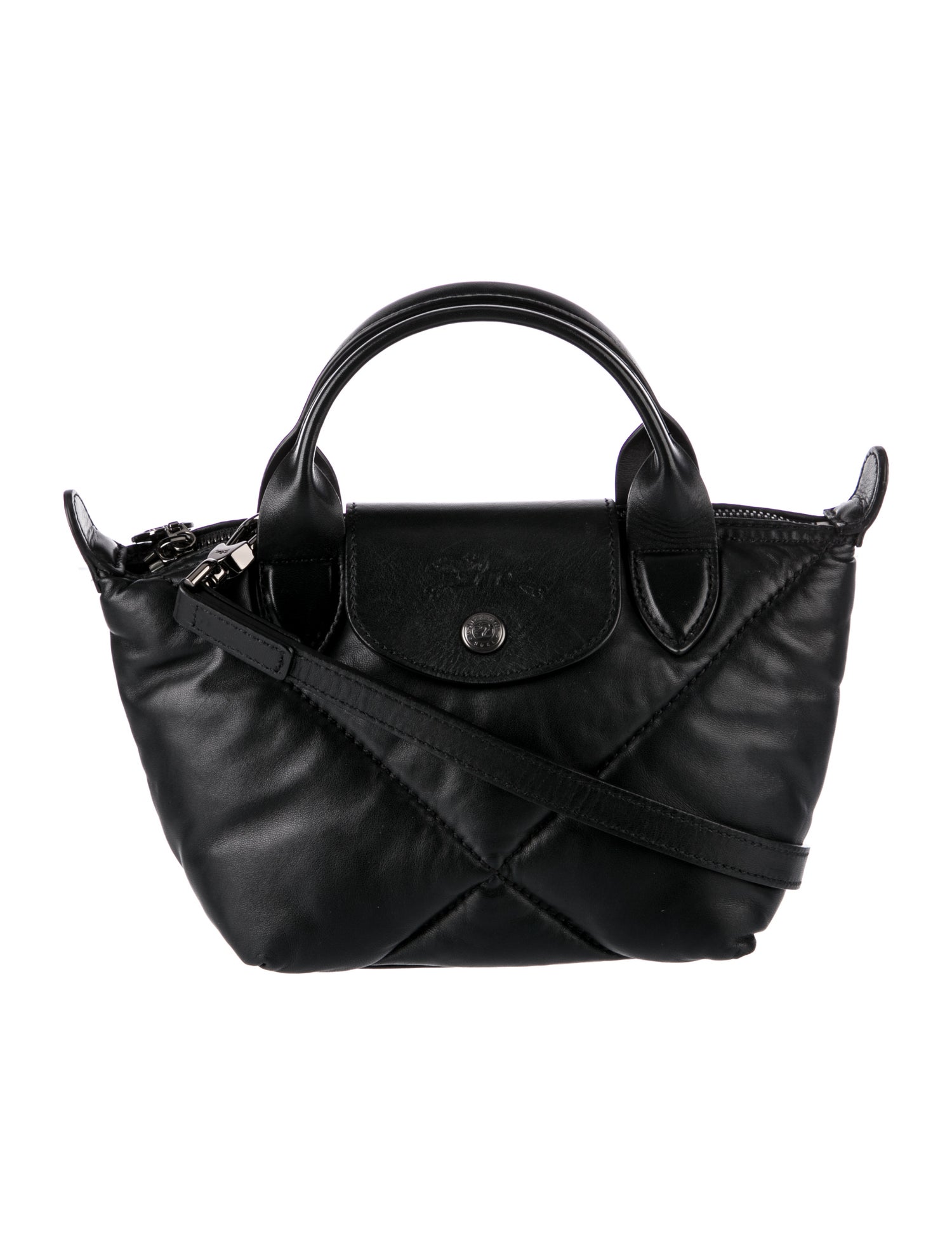 Longchamp Leather Top Handle Bag - Black Handle Bags, Handbags ...