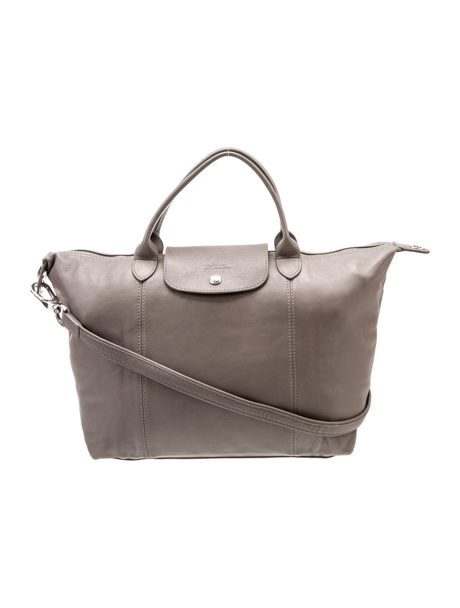 Longchamp Leather Top Handle Bag - Grey Handle Bags, Handbags ...