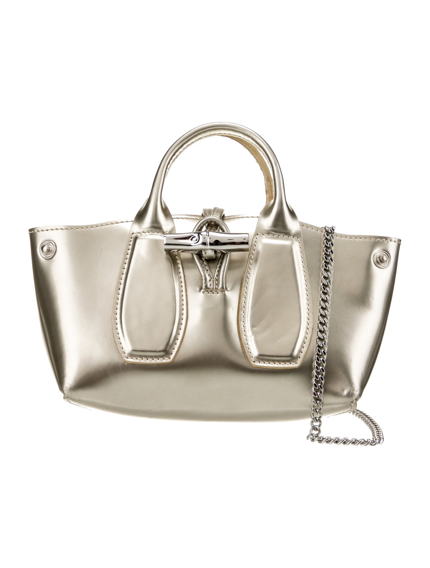 Longchamp Leather Top Handle Bag - Silver Handle Bags, Handbags ...