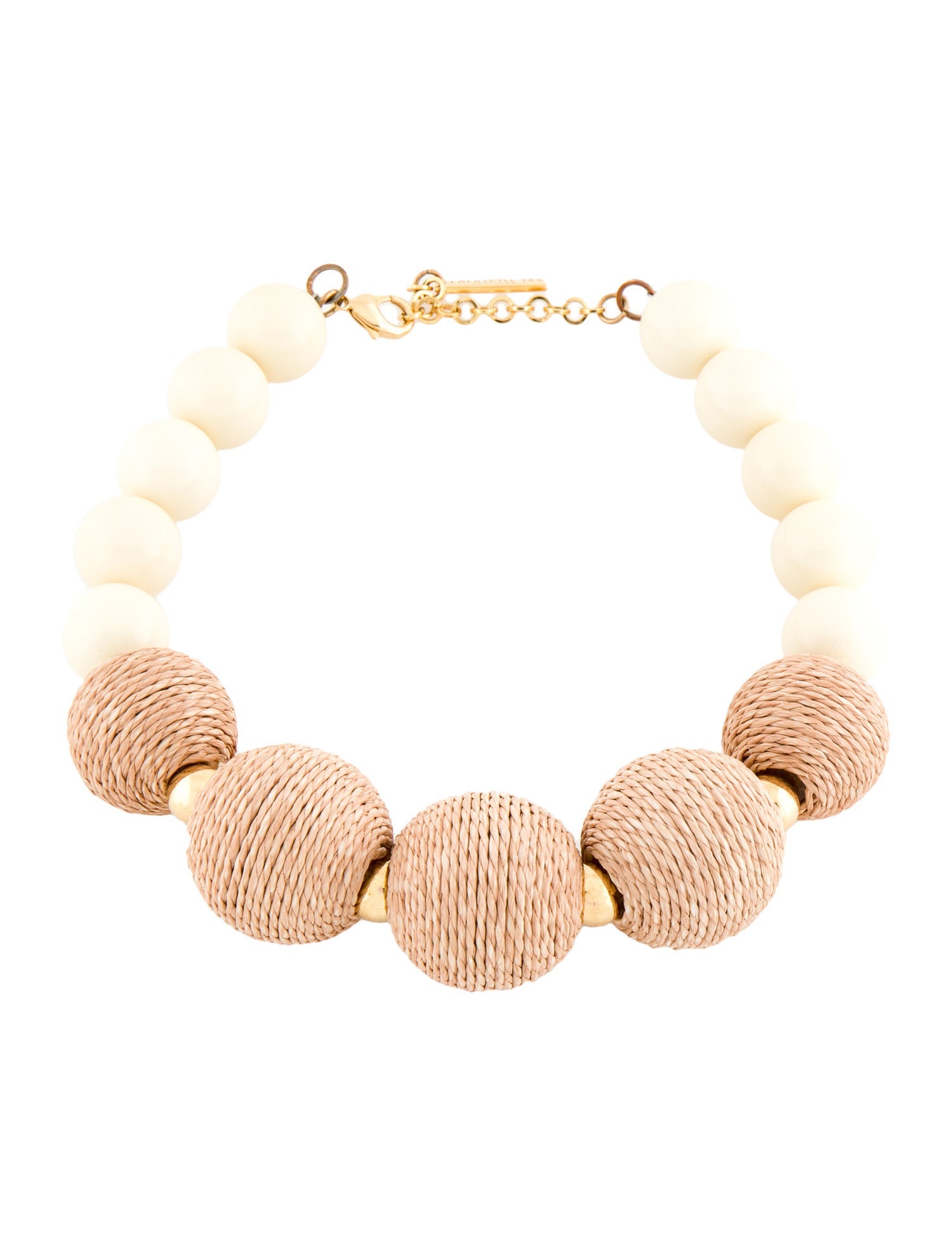 Lafayette 148 Resin & Raffia Bead Collar - Brown, Gold-Tone Metal Bead ...